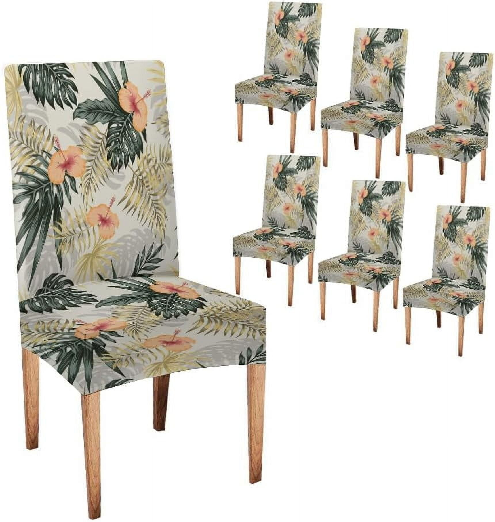 Slipcover Chair Covers Set of 6 Tropical Flower Pattern Printed Dining ...