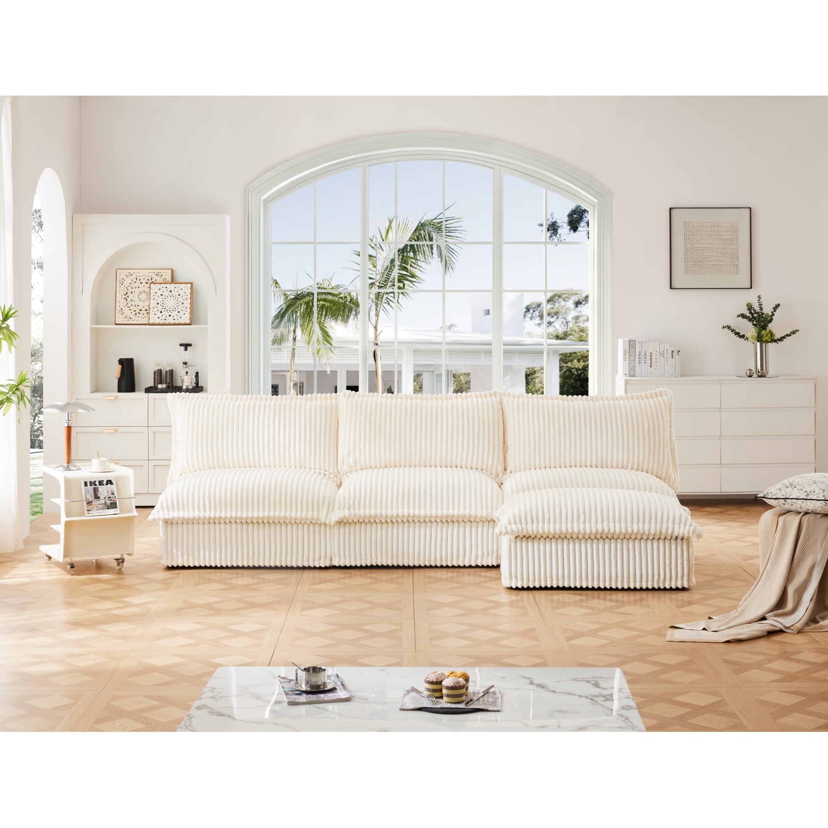 Slipcovered 3 Seater Armless Modern Upholstered Modular Armless ...