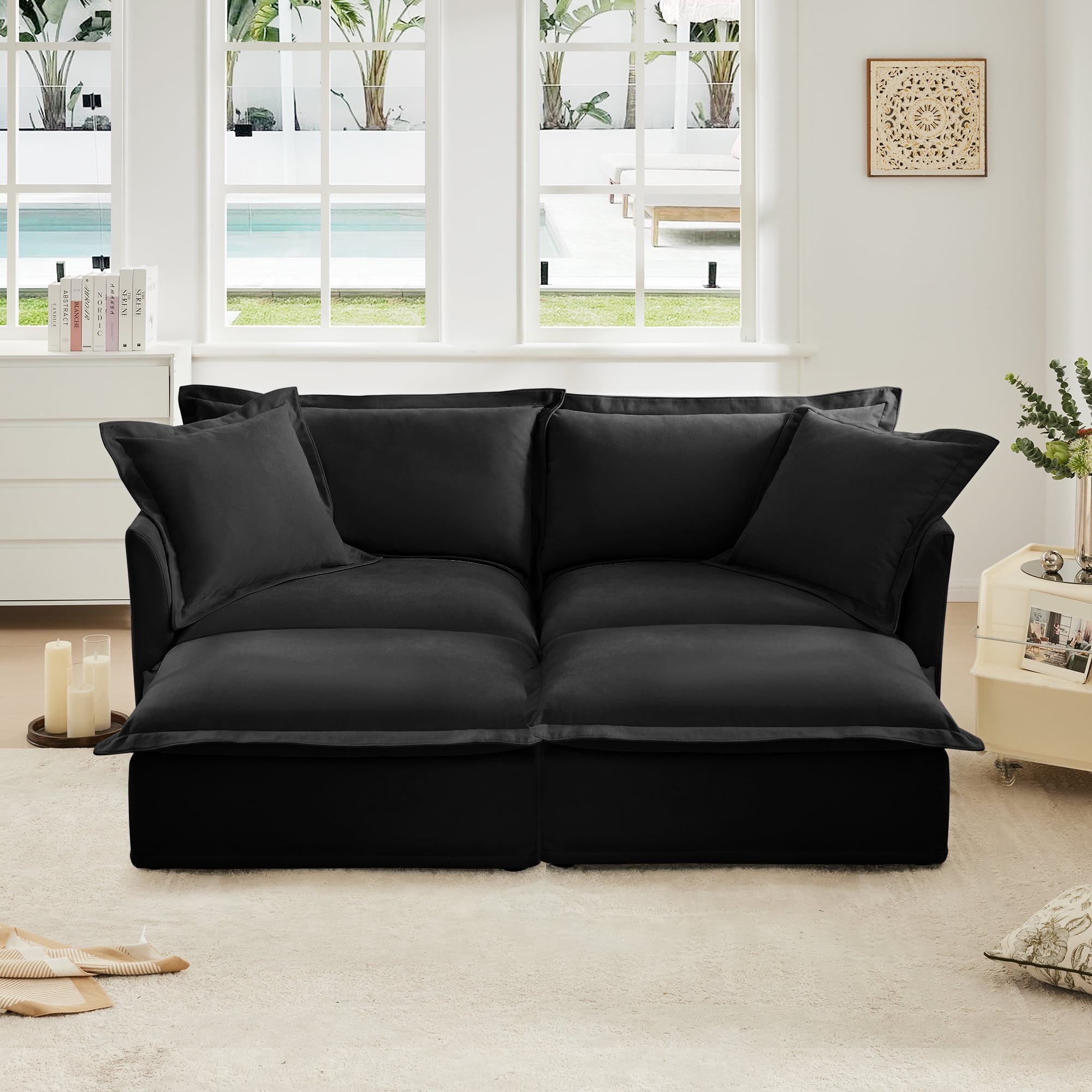 Slipcovered Sofa 2 Seater Sofa With 2 Ottomans, 2 Seater Sleeper Sofa ...