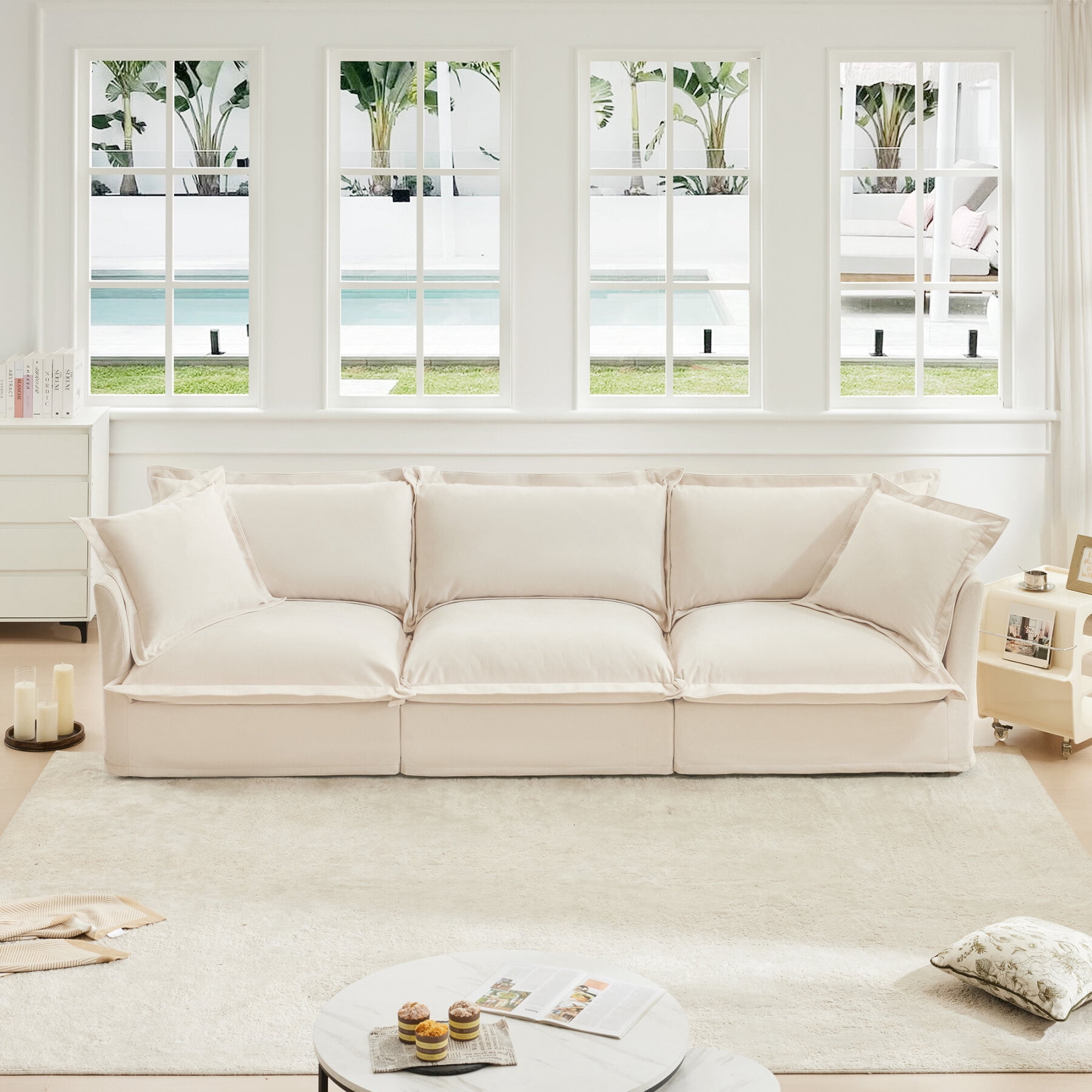 Slipcovered Sofa Couch, Modern 3 Seater Sofa with Suppleness Armrests ...
