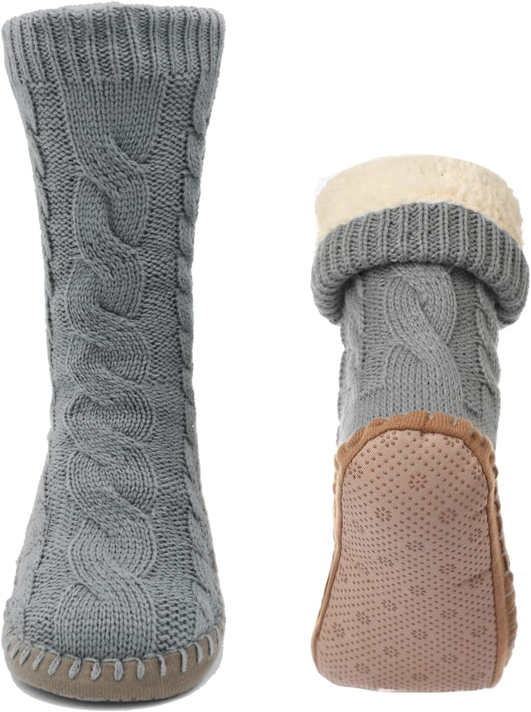 Slipper Socks for Women Grippers, Black Thick Lined Knit Slipper Sock ...