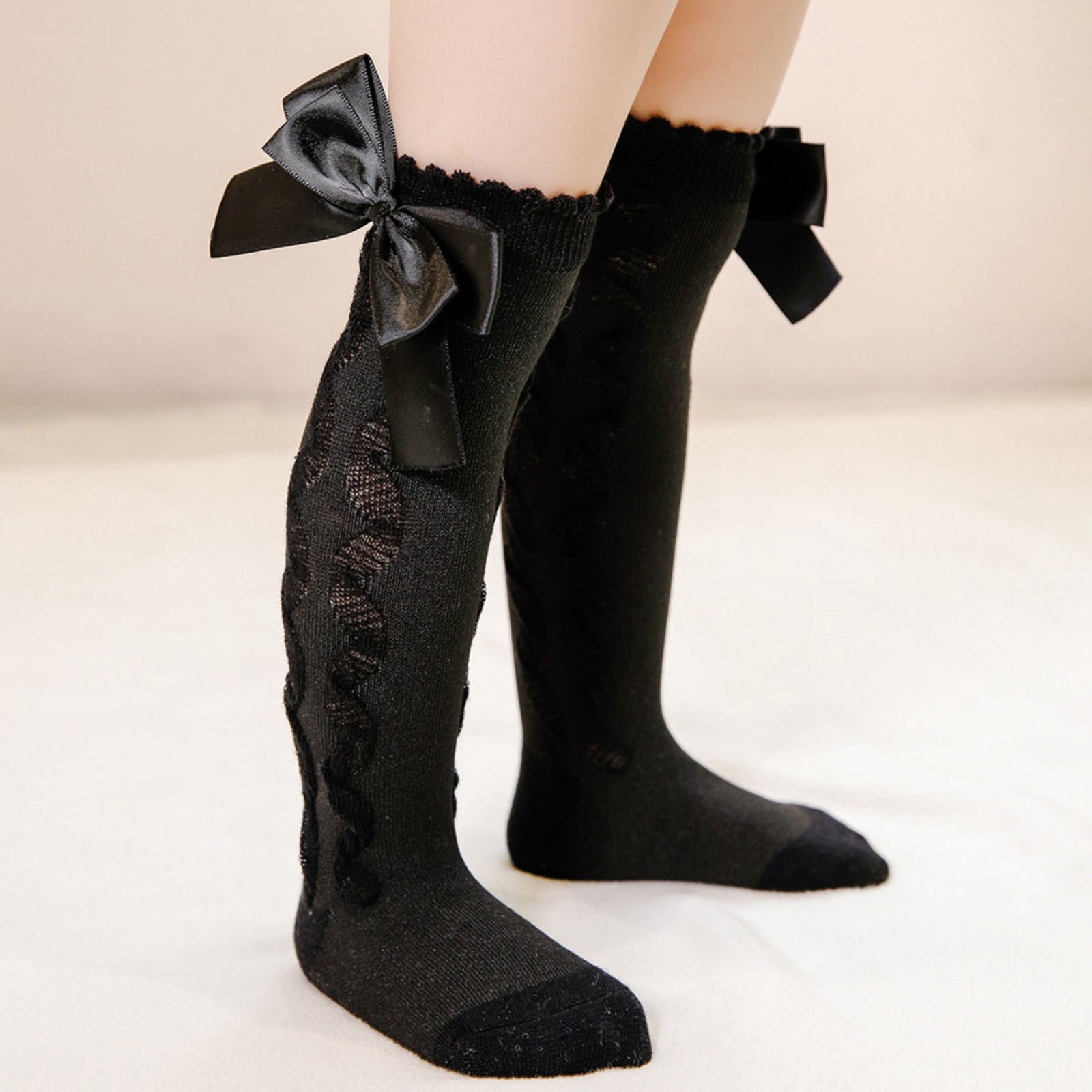 Slipper Socks with Grippers Girls Knee High Socks with Bows - Cotton ...