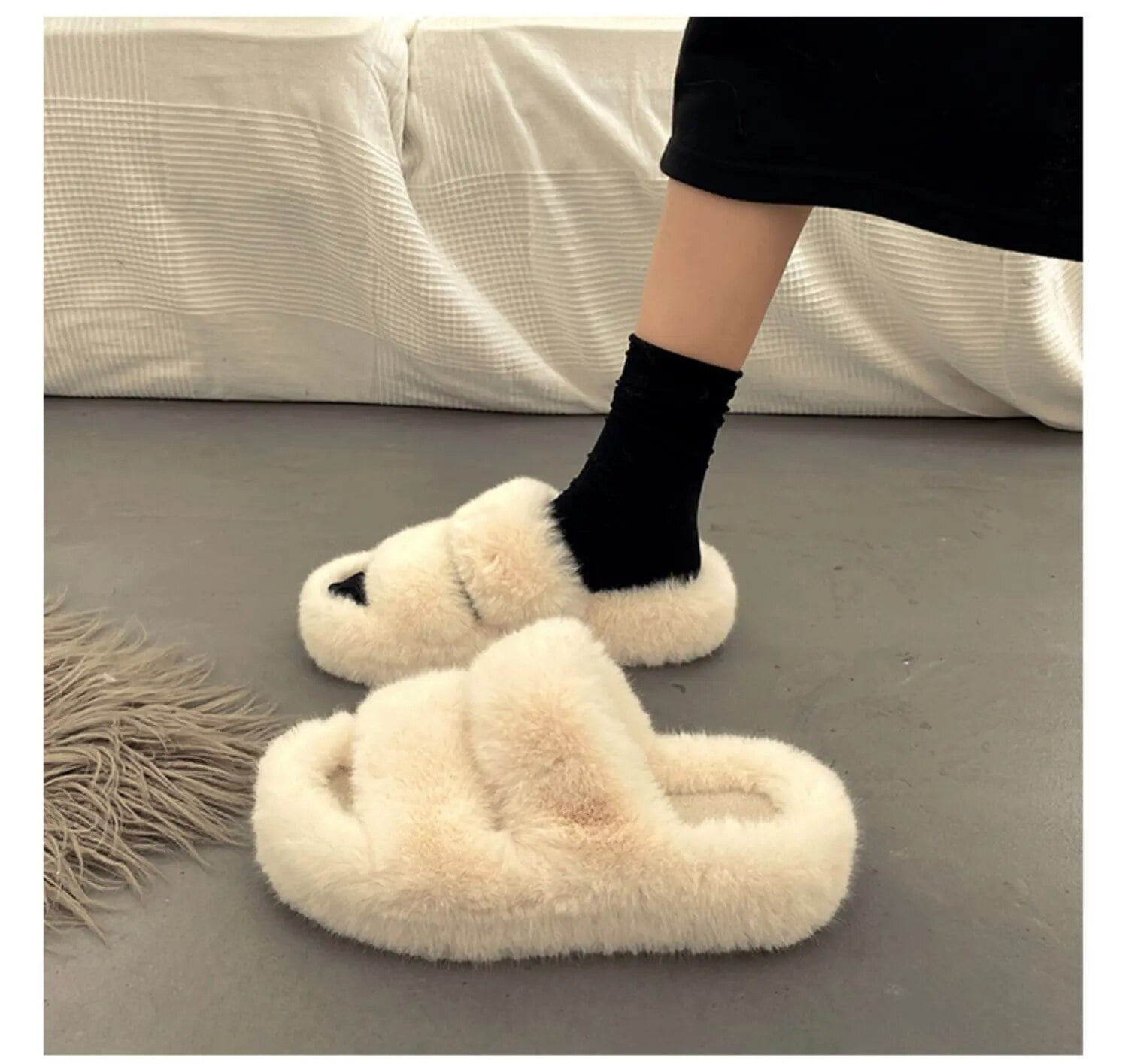 Slippers Casual Beige Heeled Sandals Female Shoes Platform Med Winter ...