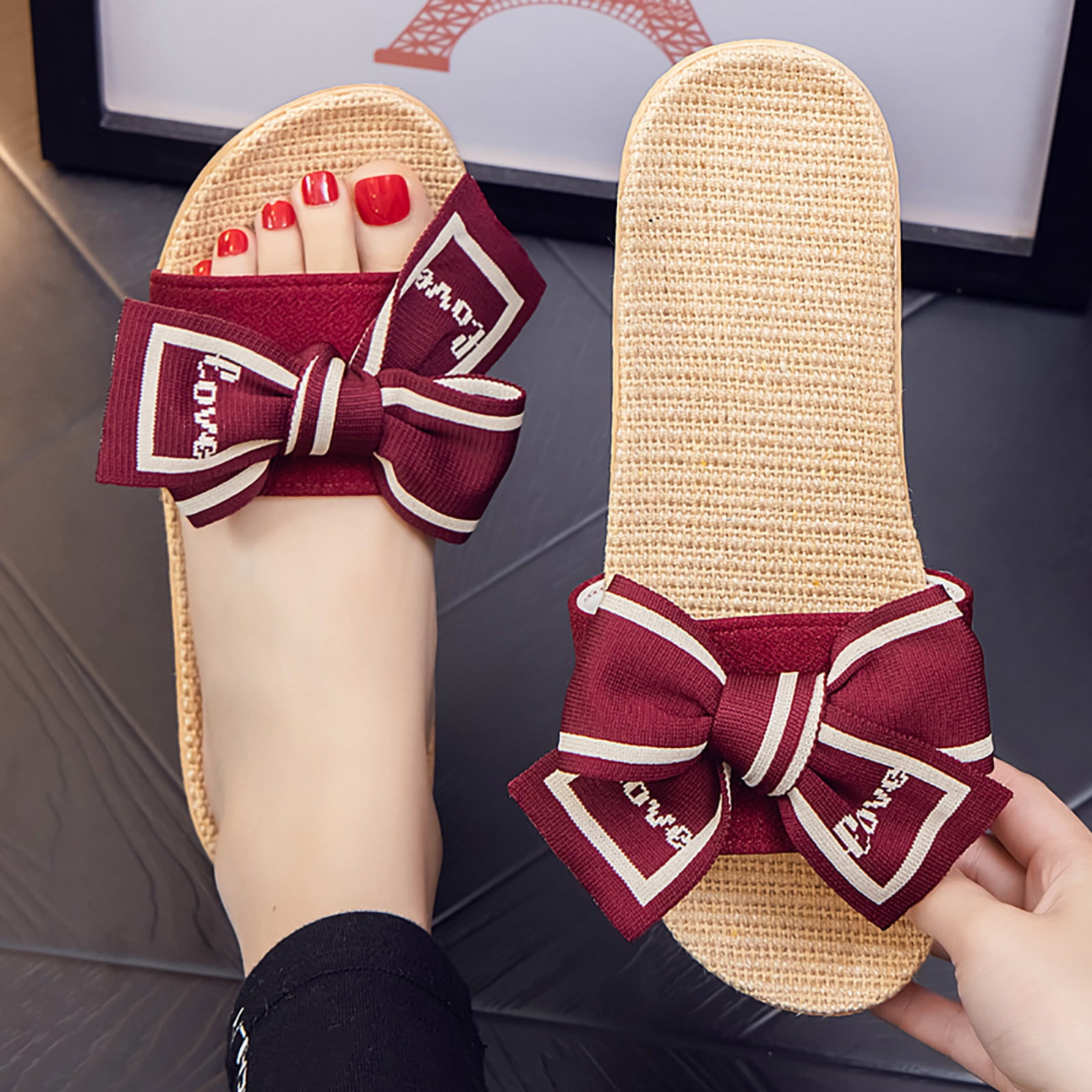 Slippers For Women Female Flower Decoration Upper Slippers Bohemia ...