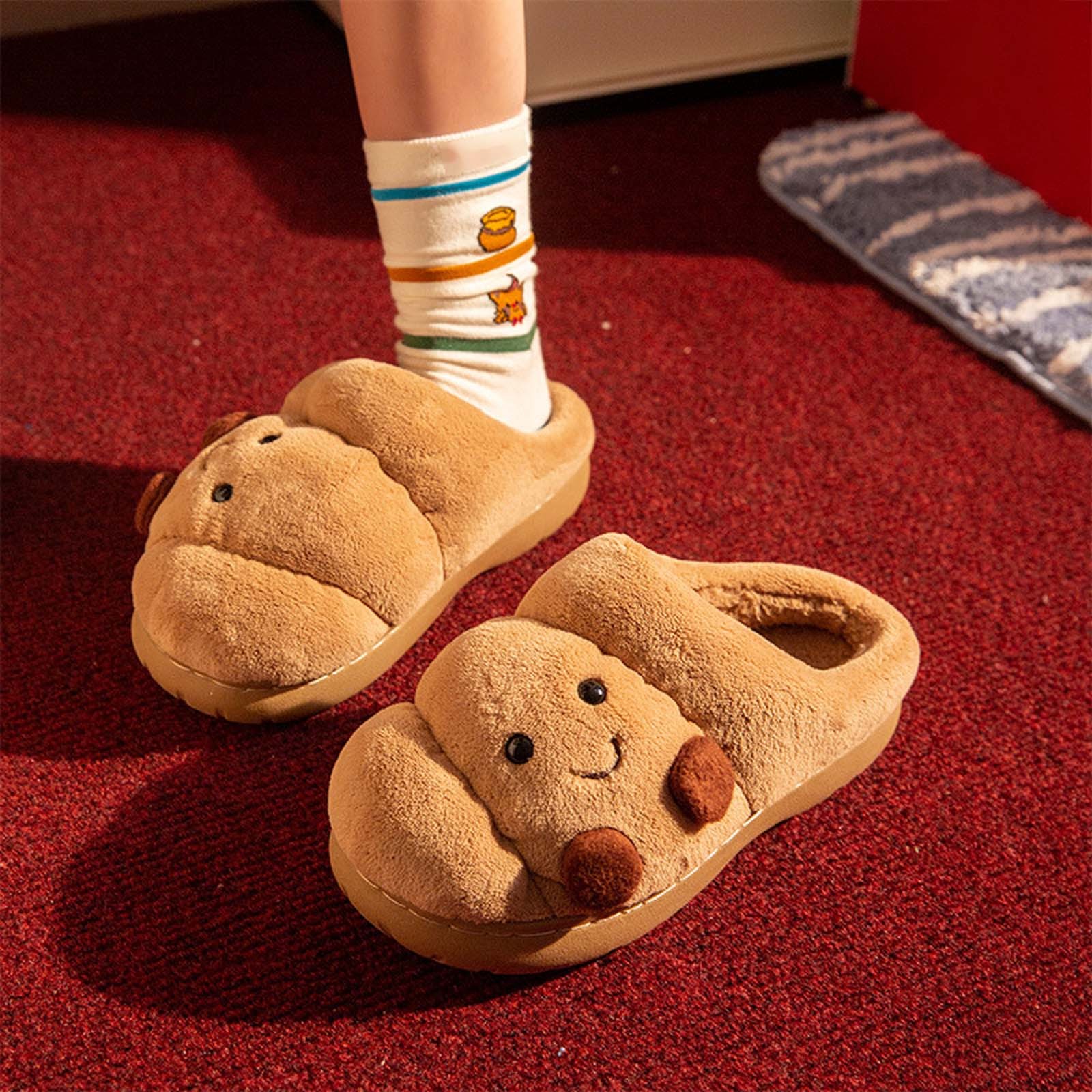 Slippers for Women, Couples Bread Design Furry Slippers House Slippers ...