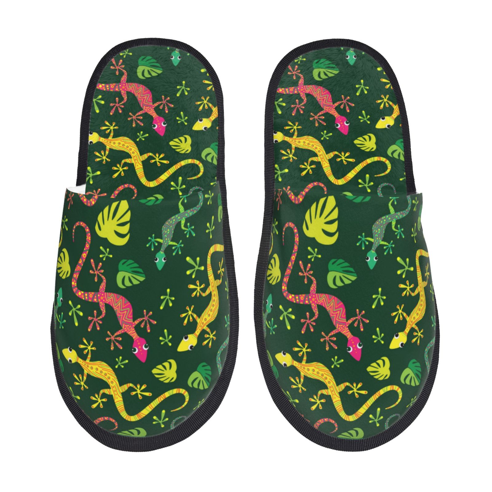 Slippers for Women Men, Abstract Cute Lizard Gecko Leaves Warm Womens ...