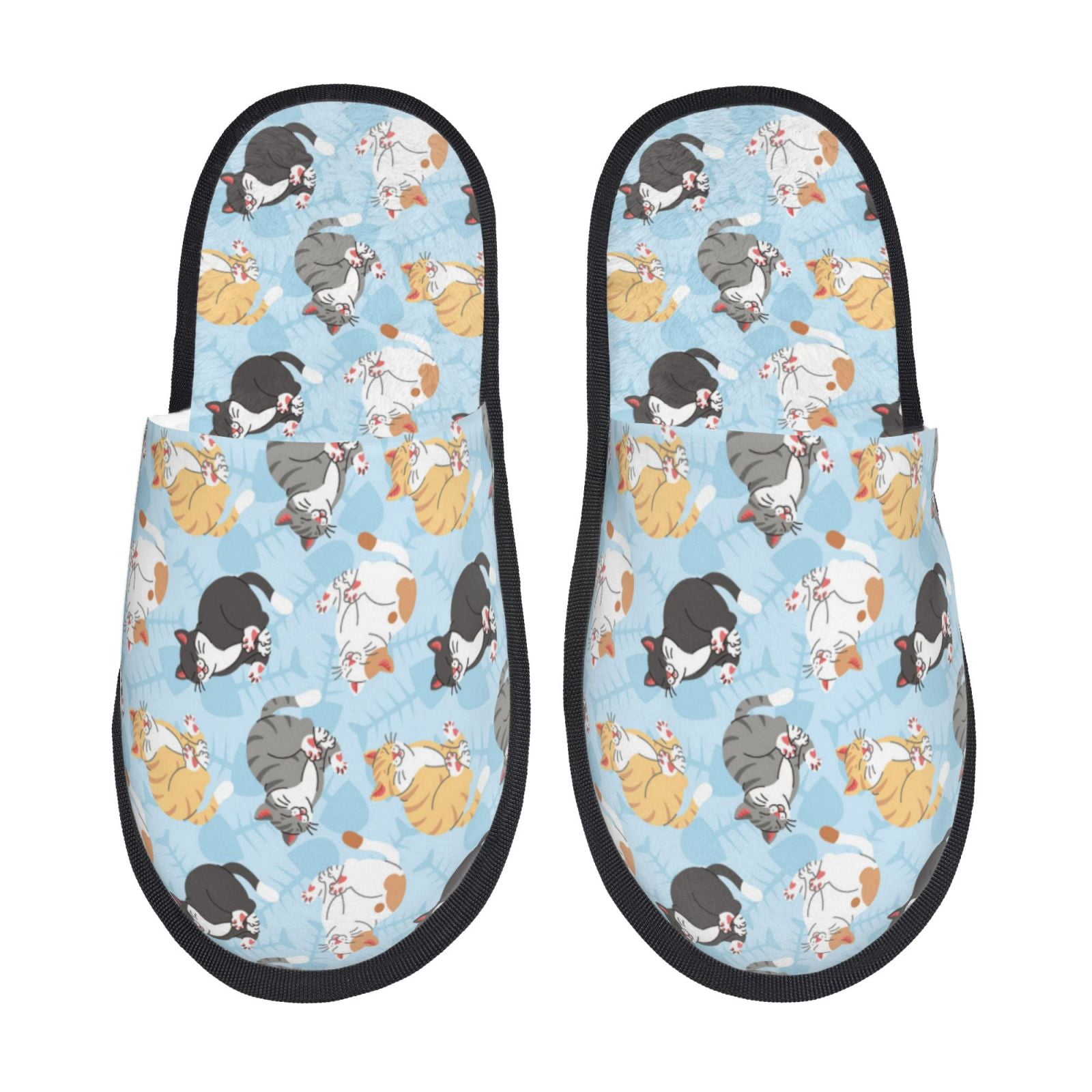 Slippers for Women Men, Art Cute Cartoon Cat Fishbone Warm Womens Mens ...
