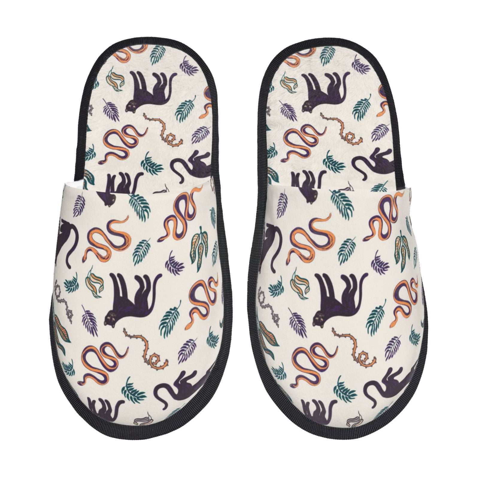 Slippers for Women Men, Black Panther Snake Palm Leaf Warm Womens Mens ...