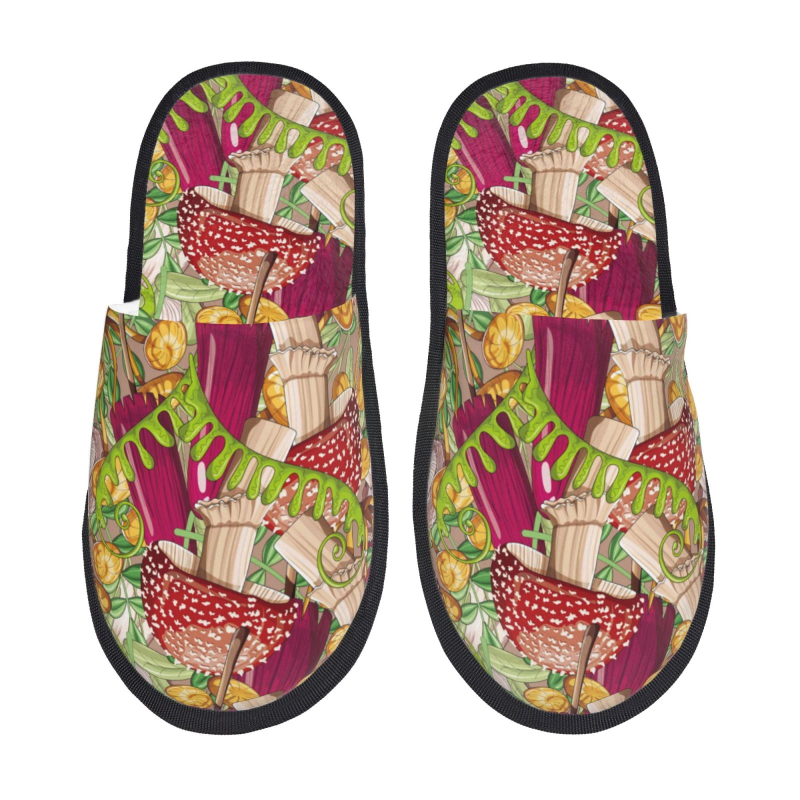 Slippers for Women Men, Bright Mushrooms print Warm Womens Mens House ...