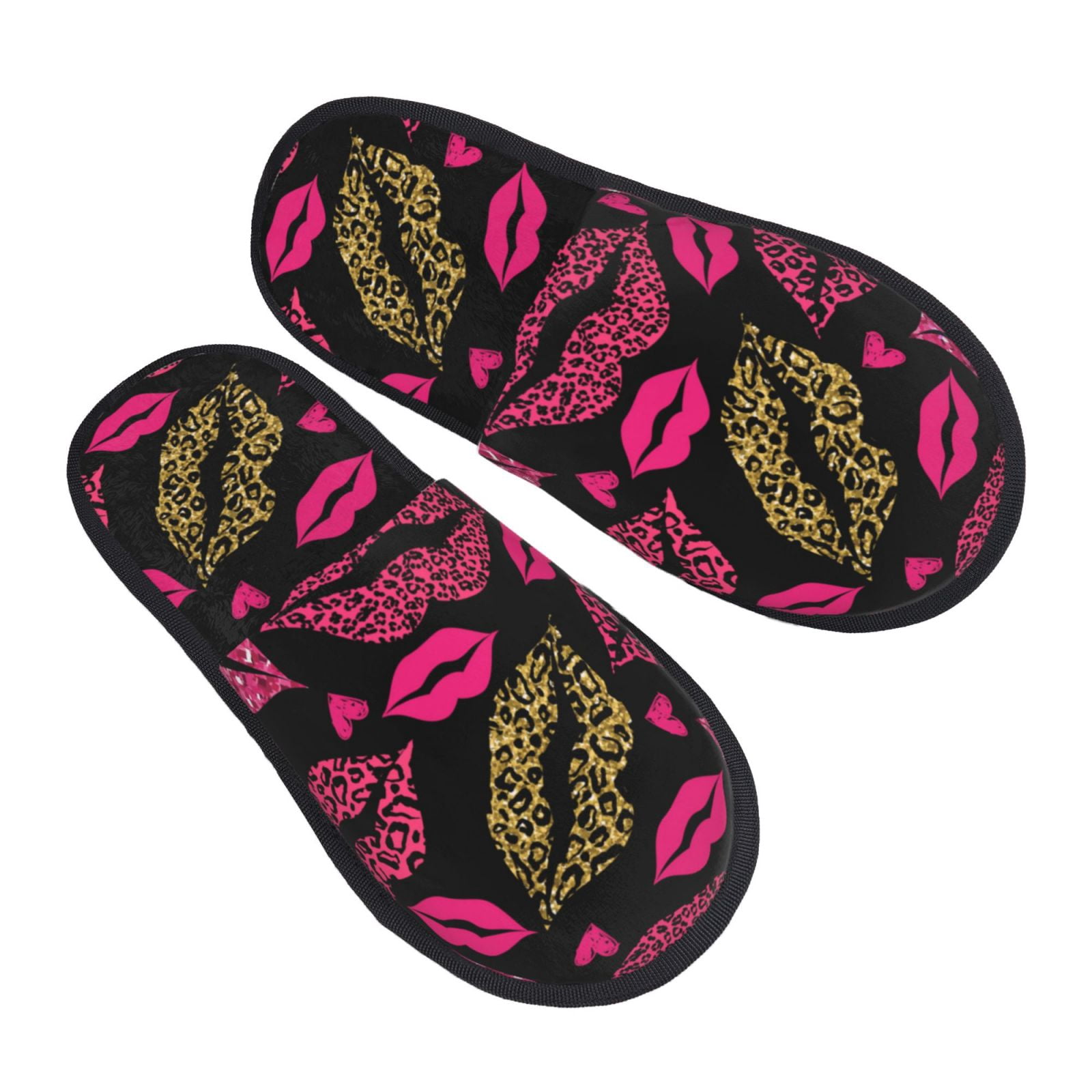 Slippers for Women Men - Bright leopard lips black Warm Non-slip Mens ...