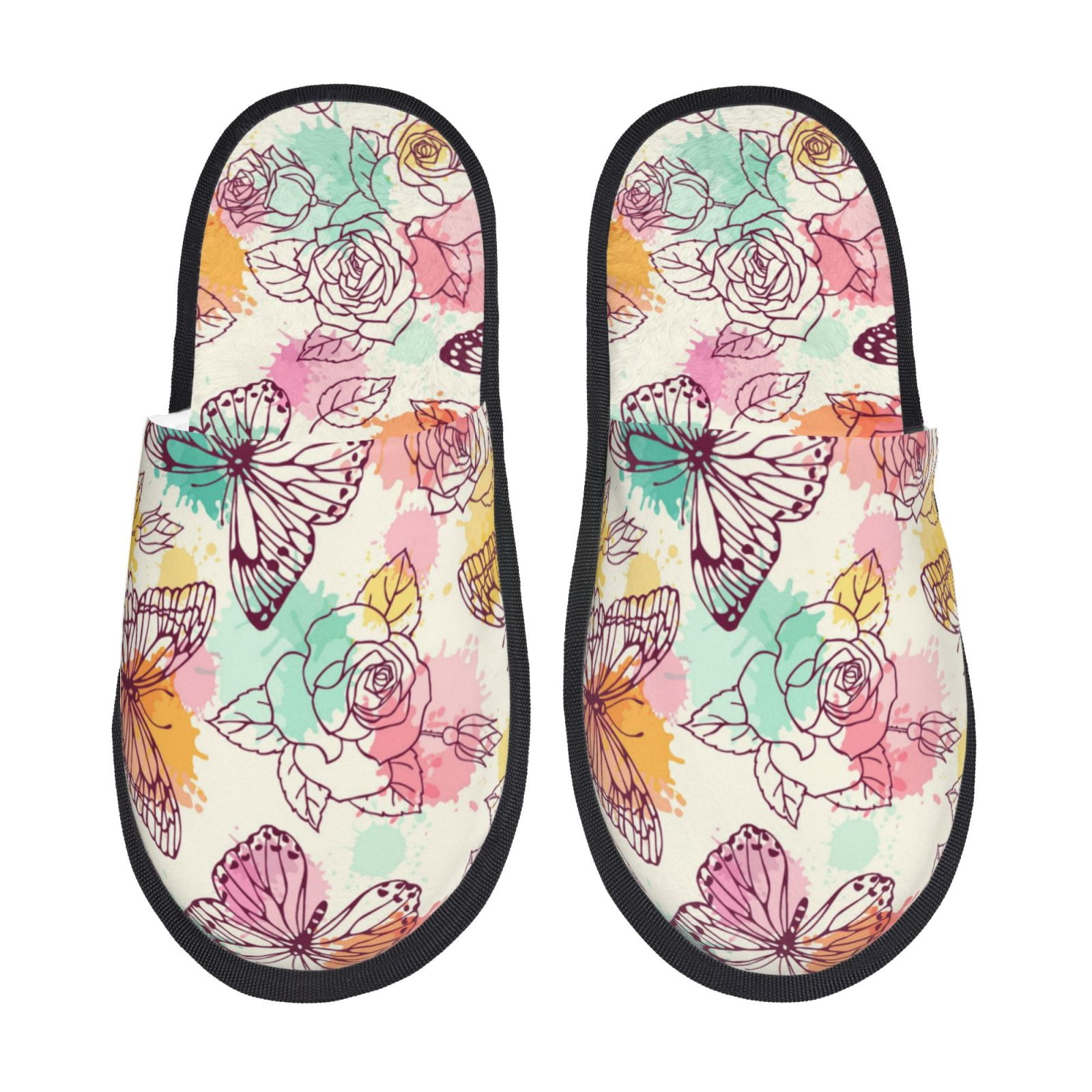 Slippers for Women Men, Butterflies and Roses Warm Womens Mens House ...