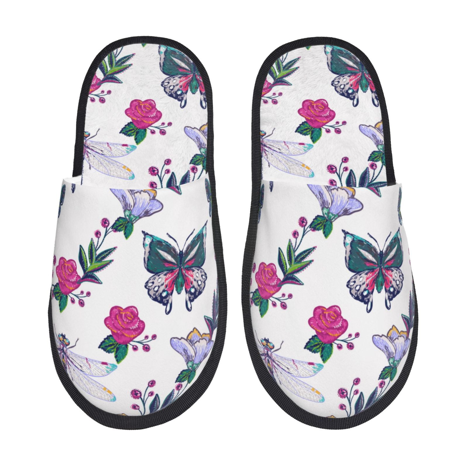 Slippers for Women Men, Butterfly Dragonfly Plants Warm Womens Mens ...