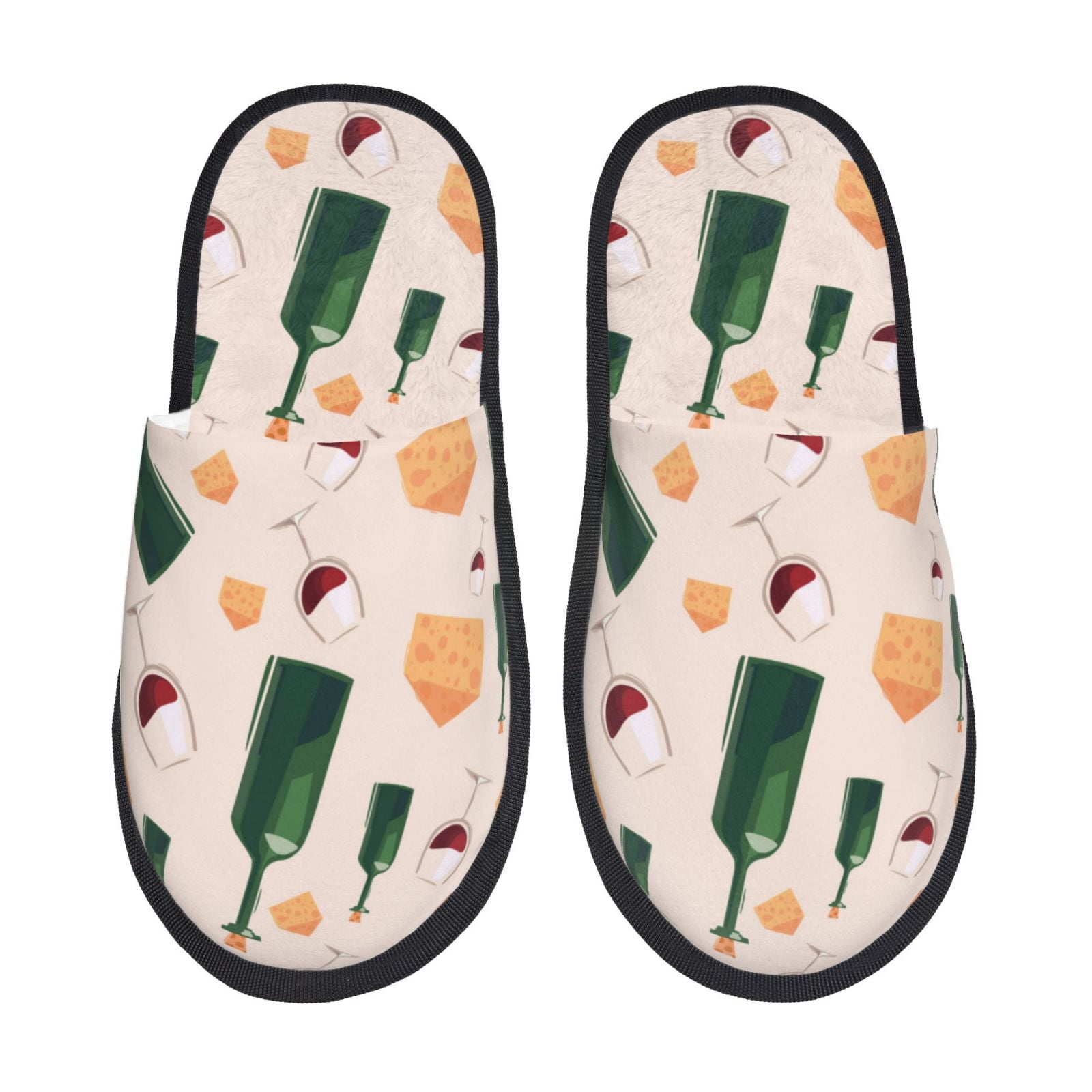 Slippers for Women Men, Cheese Wine Bottle Print Warm Womens Mens House ...