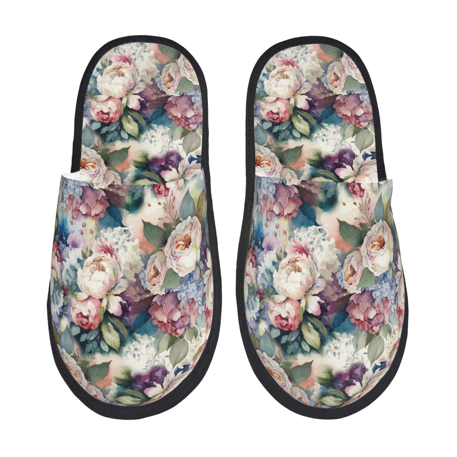 Slippers for Women Men, Colorful flowers B Warm Womens Mens House Shoes ...