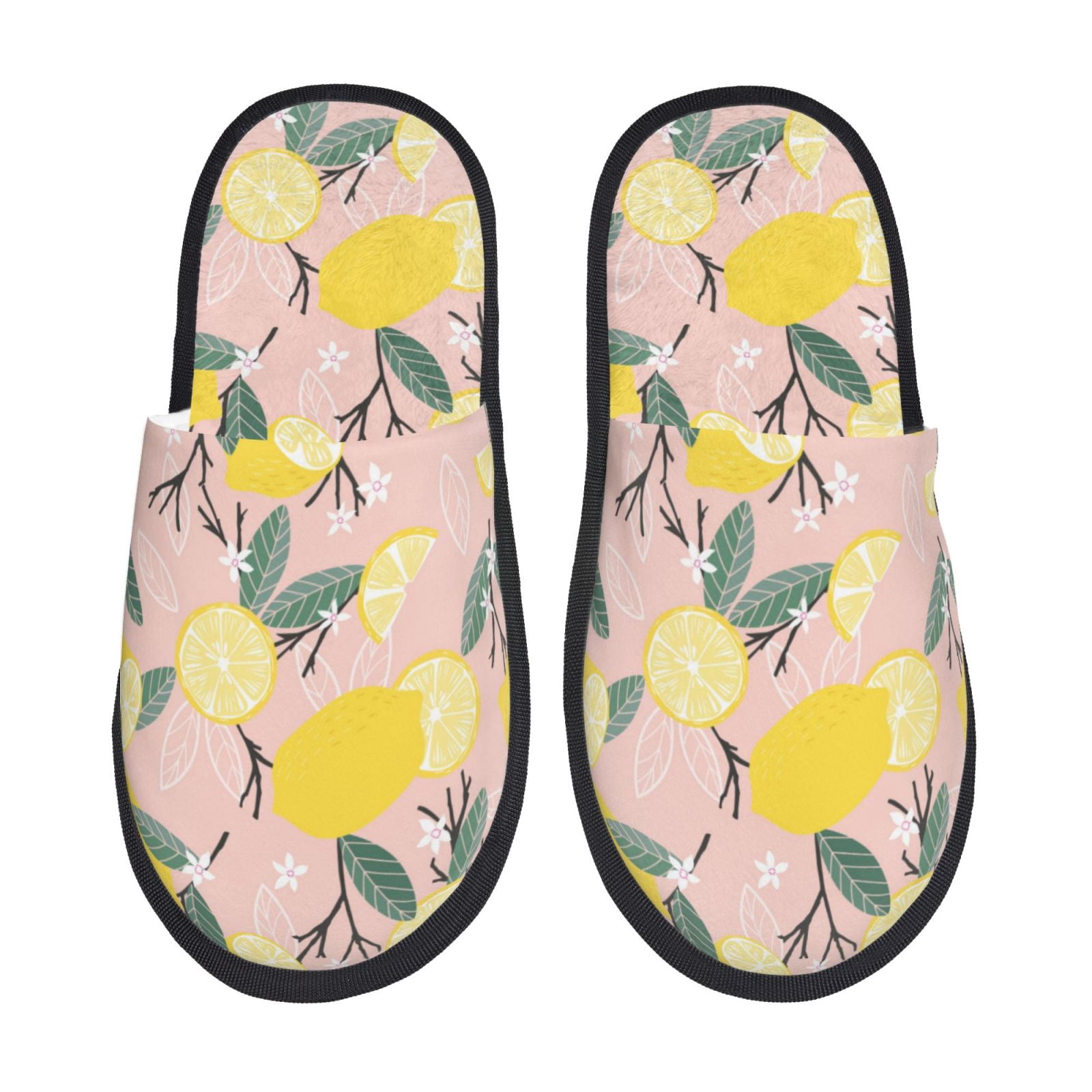 Slippers for Women Men, Cute Lemon Green Leaves Pink Warm Womens Mens ...