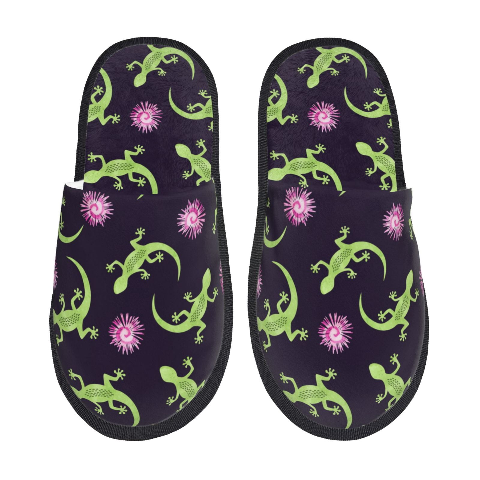 Slippers for Women Men, Cute Lizard Gecko Floral Pink Warm Womens Mens ...