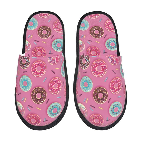 Slippers for Women Men, Donut Pink Print Warm Womens Mens House Shoes Bedroom Slippers, Fuzzy ...