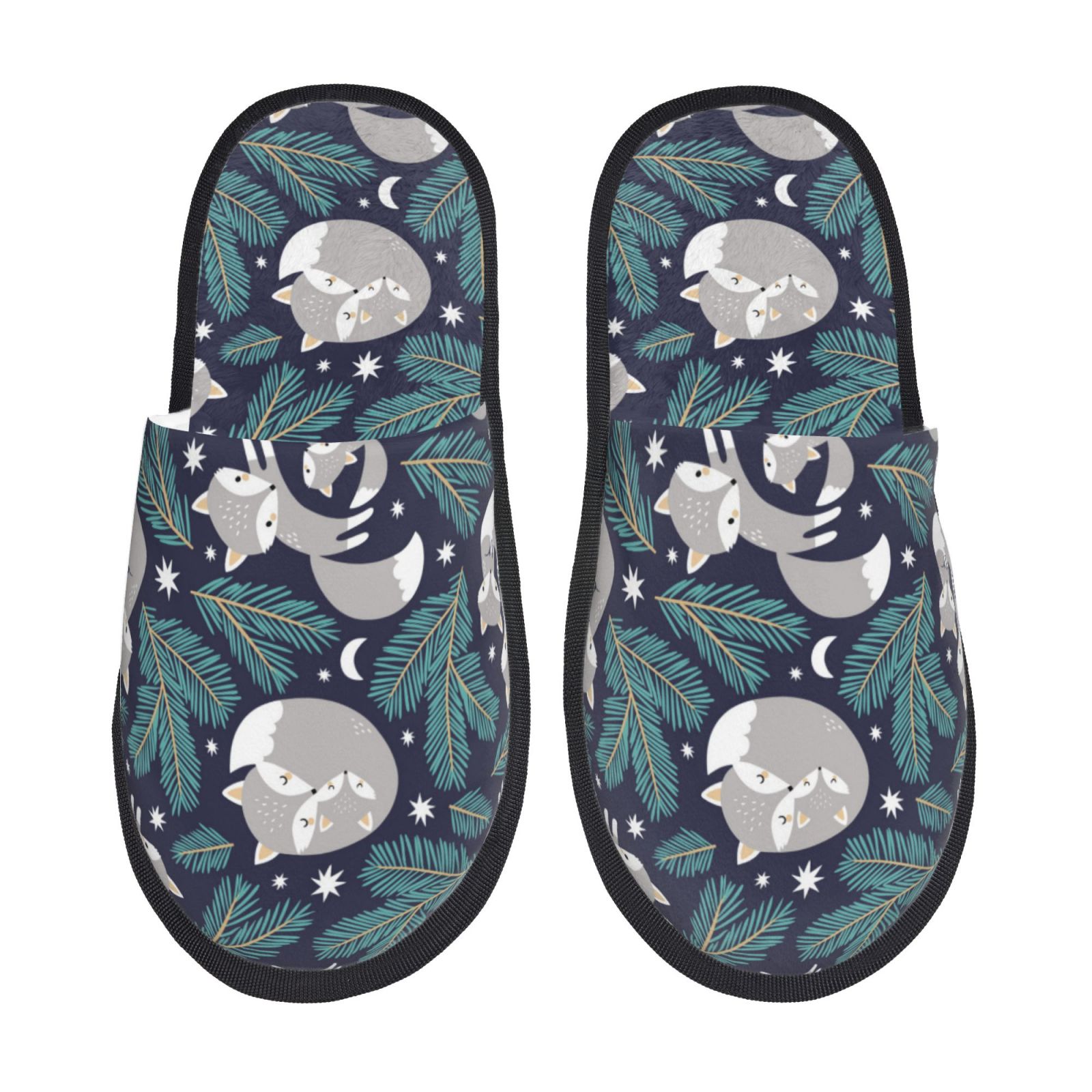 Slippers for Women Men, Gray Fox Green Leaf Warm Womens Mens House ...