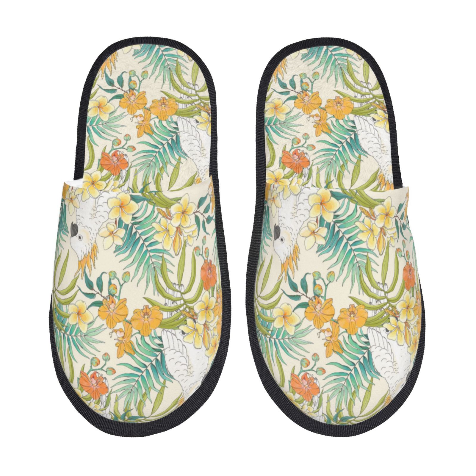 Slippers for Women Men, Hand Drawn Cockatoo Parrot Flower Warm Womens ...