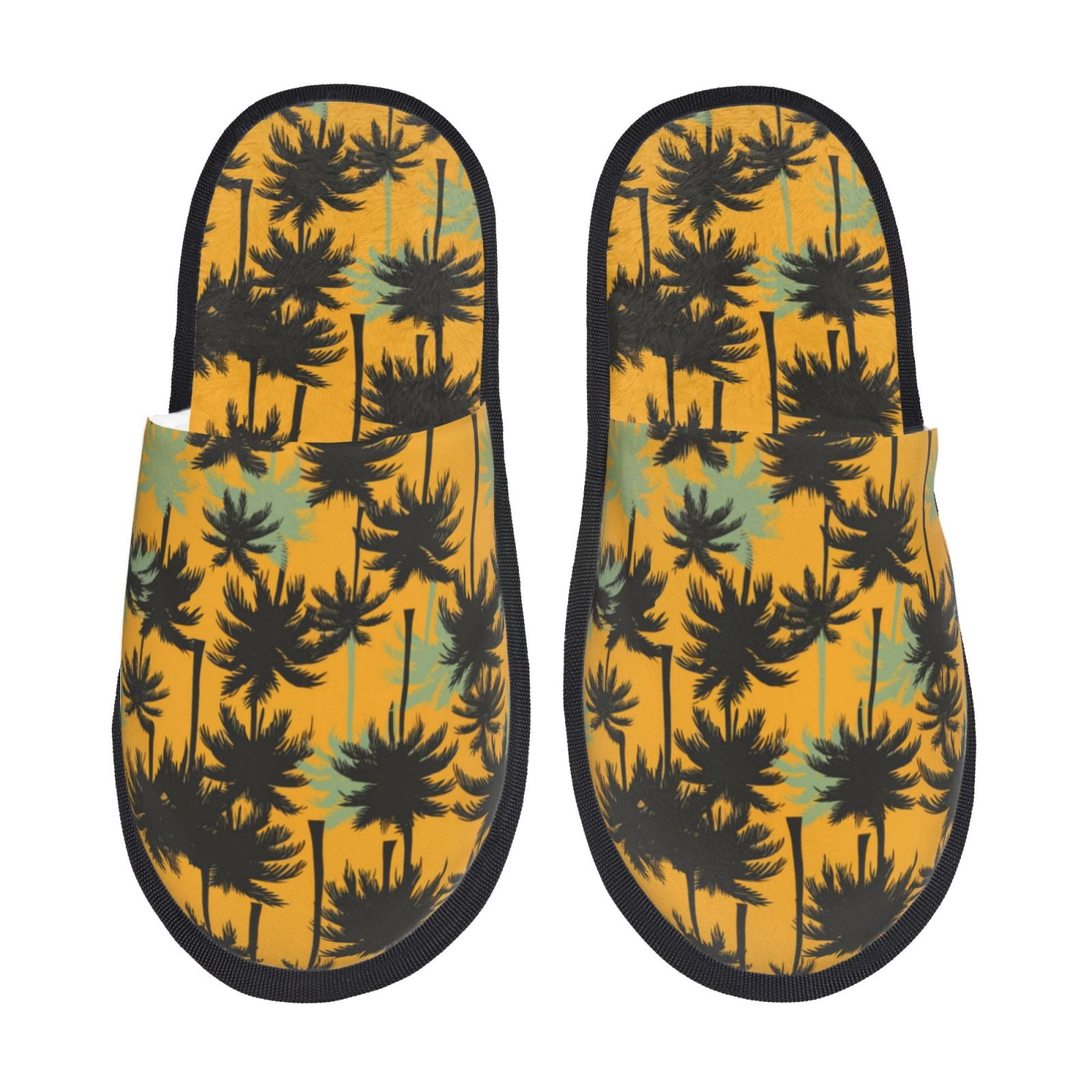 Slippers for Women Men, Hawaiian Style Black Coconut Tree Warm Womens ...