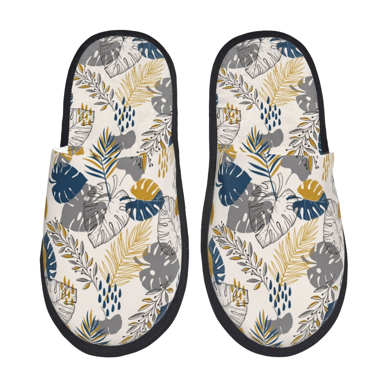 Slippers for Women Men, Hawaiian Style Gold Leaves Warm Womens Mens ...