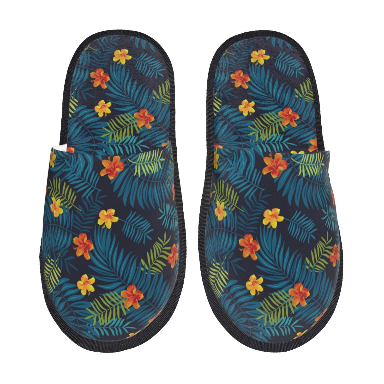 Slippers for Women Men, Hawaiian Style Leaves Flower Warm Womens Mens ...