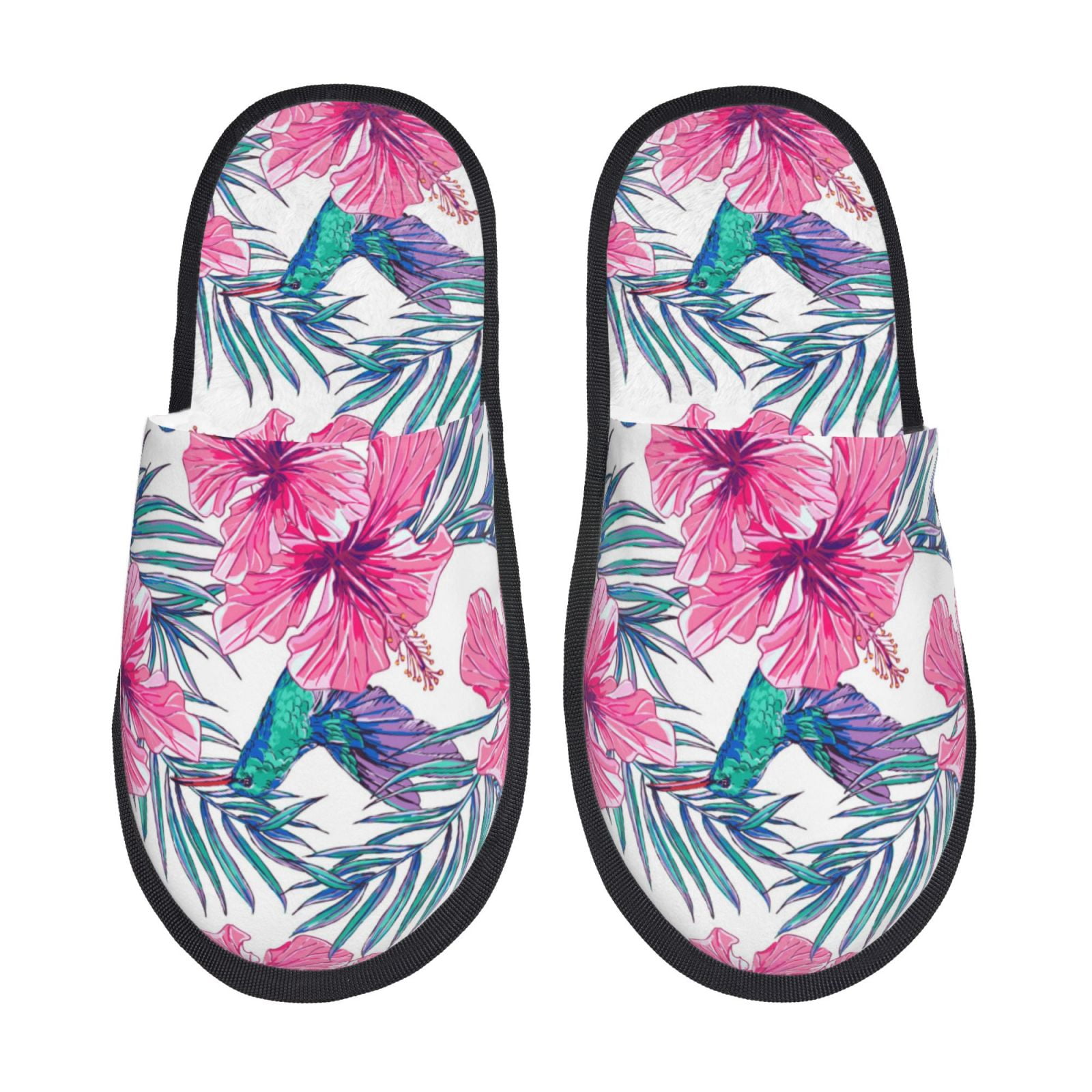 Slippers for Women Men, Hummingbird Leaf Flower Warm Womens Mens House ...