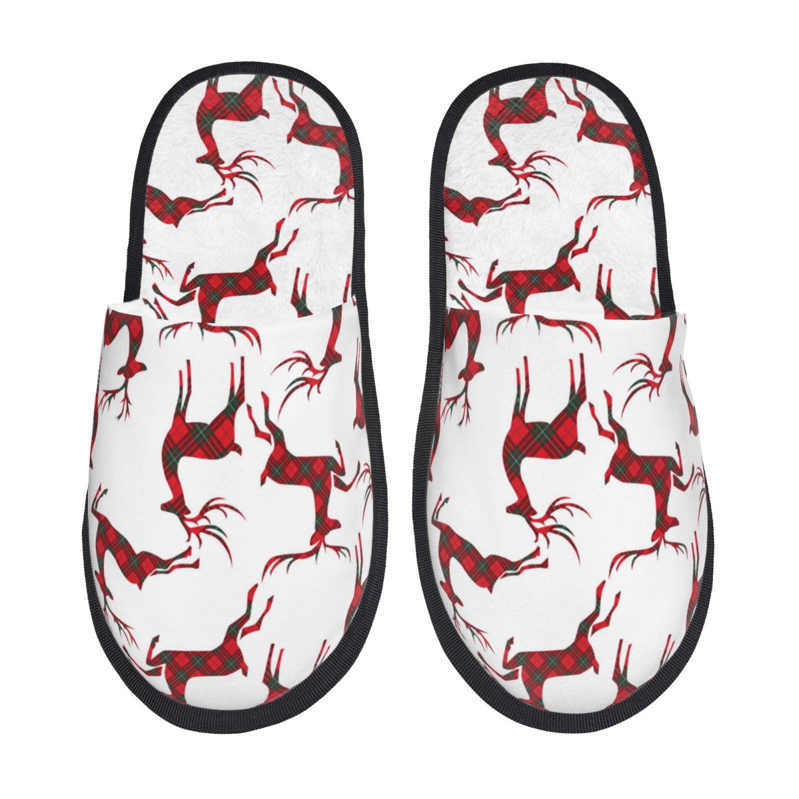 Slippers for Women Men, Plaid Pattern Deer Red Warm Womens Mens House ...