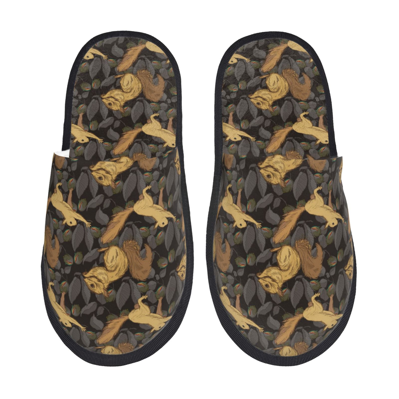 Slippers for Women Men, Rustic Hand Drawn Cute Squirrel Warm Womens ...