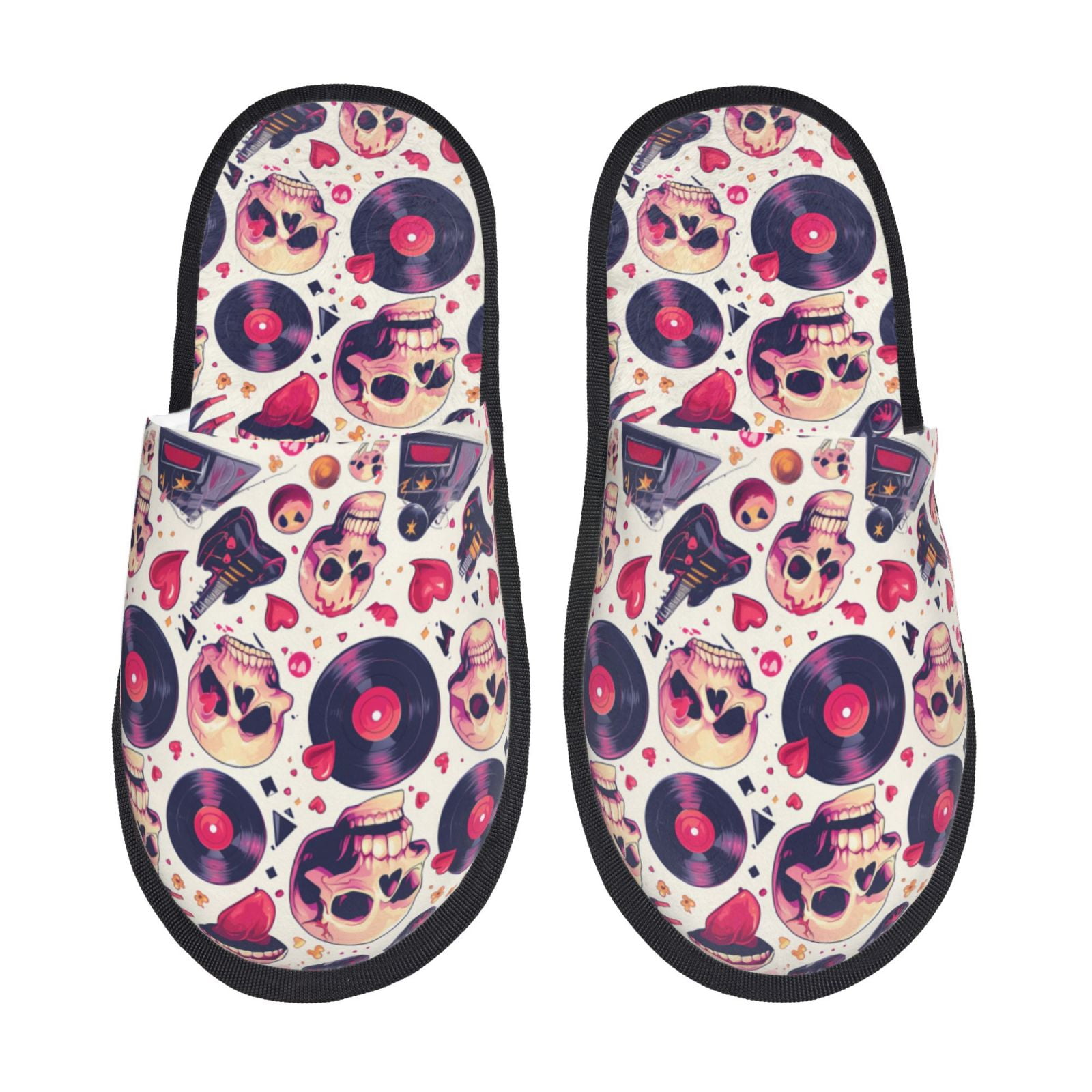 Slippers for Women Men, Skull lips record Guitar Warm Womens Mens House ...