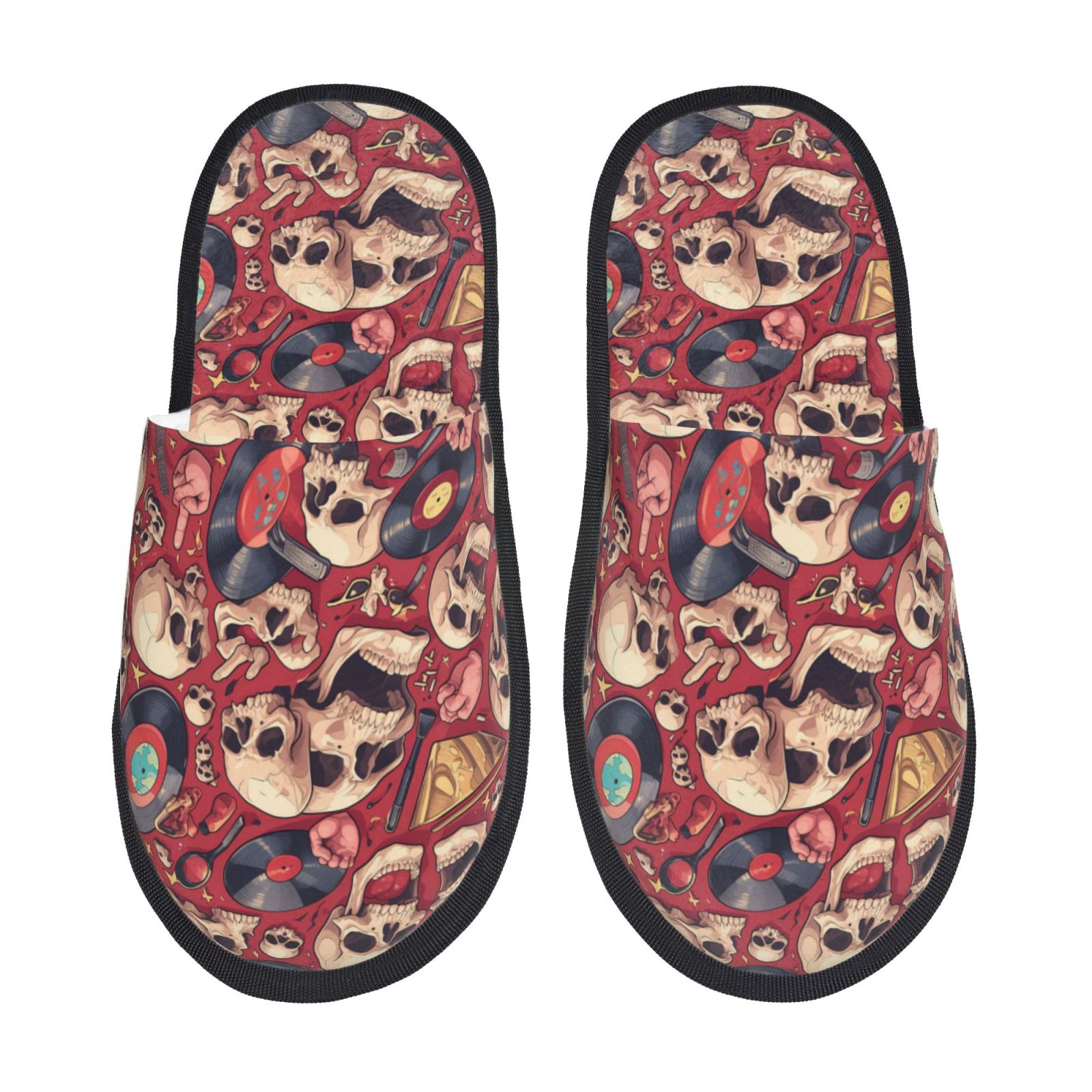 Slippers for Women Men, Skull record Guitar music Warm Womens Mens ...