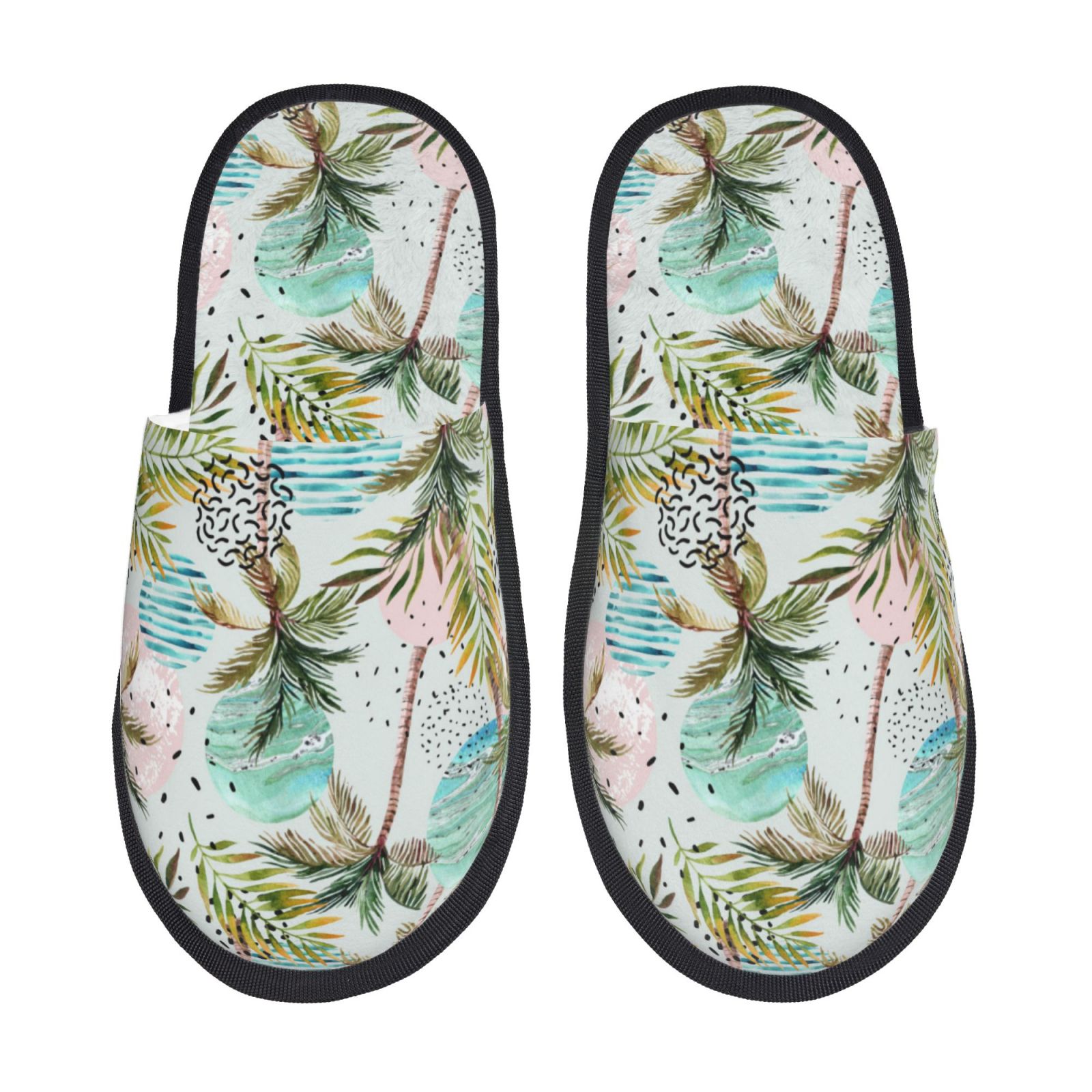 Slippers for Women Men, Watercolor Palm Tree Warm Womens Mens House ...