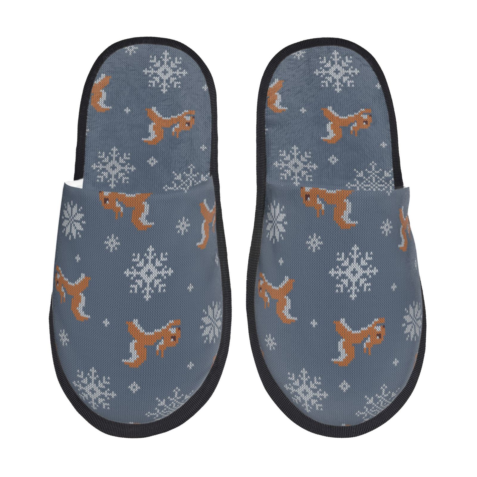 Slippers for Women Men, Weaving Cute Squirrel Snowflake Warm Womens ...