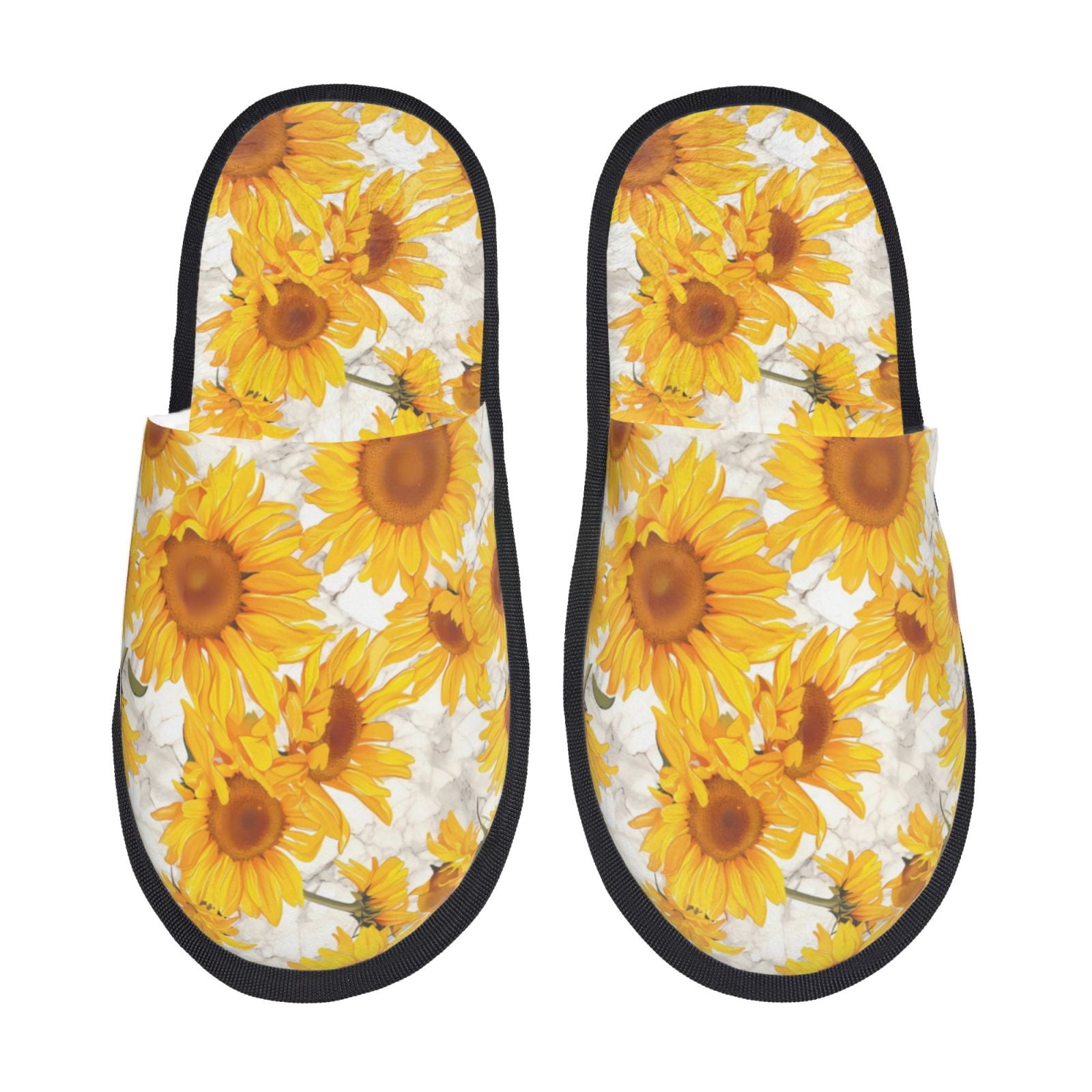 Slippers for Women Men, White Marble Pattern Sunflower Warm Womens Mens ...