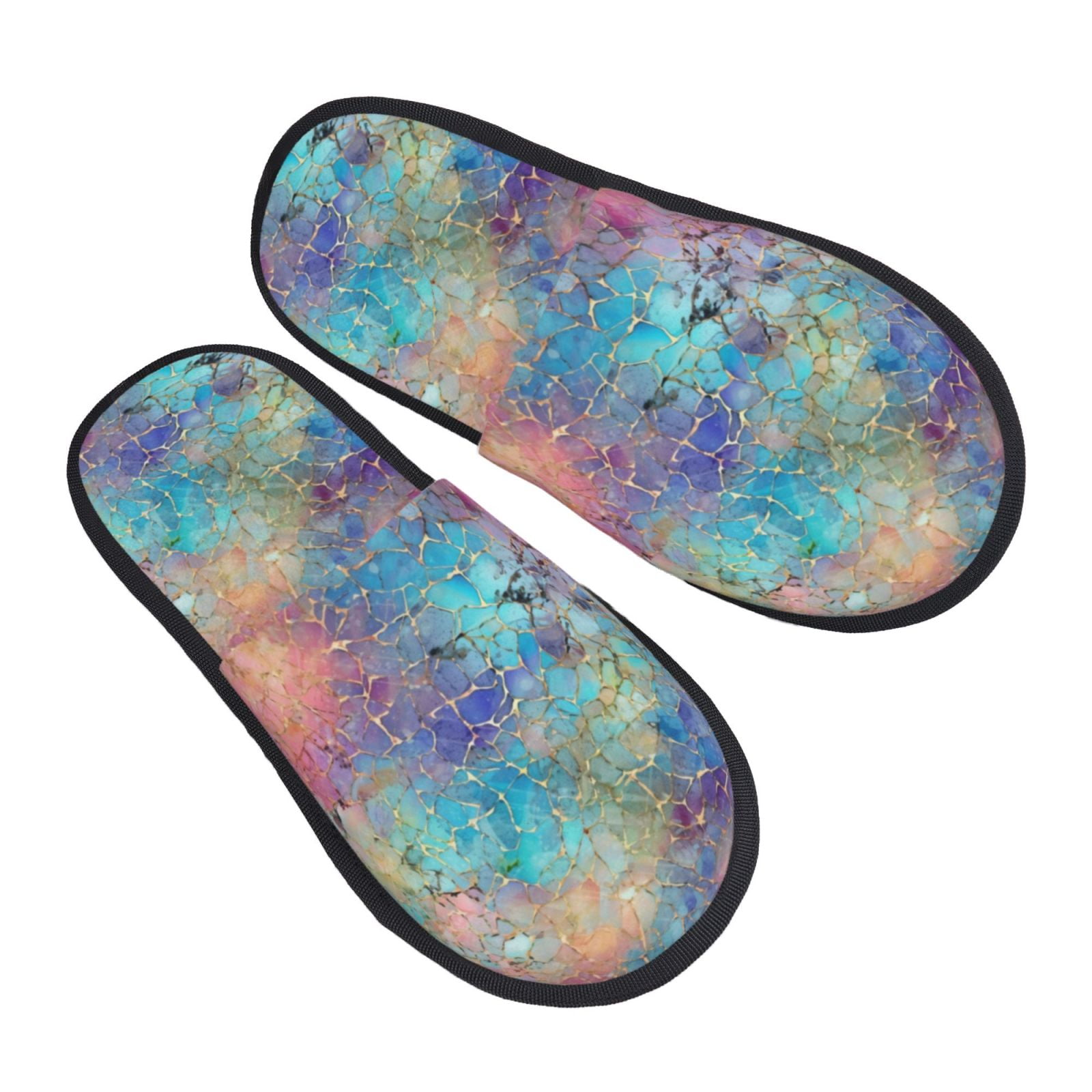Slippers for Women Men - blue pink colorful cracked texture Warm Non ...