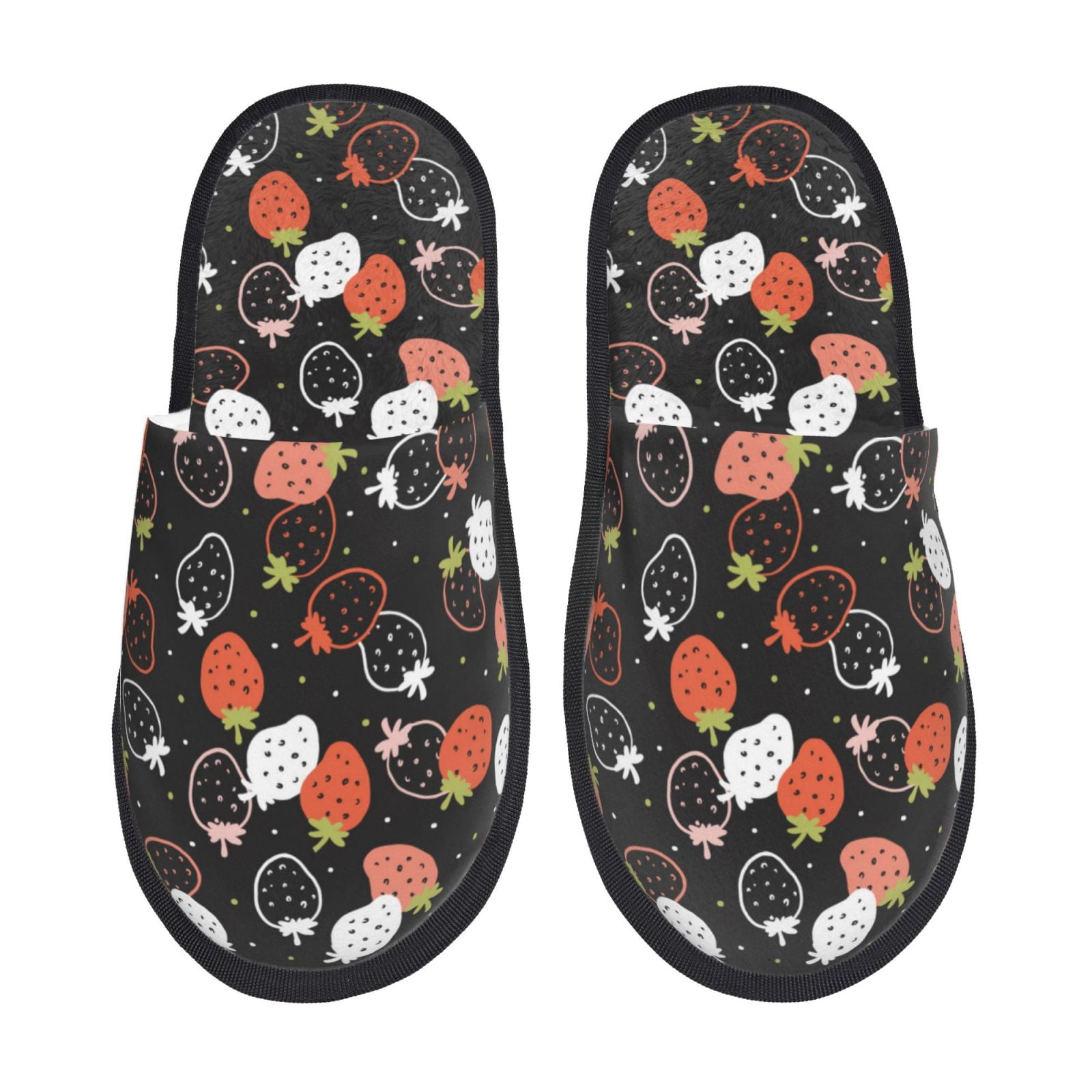 Slippers for Women Men, cartoon Strawberry black Warm Womens Mens House ...