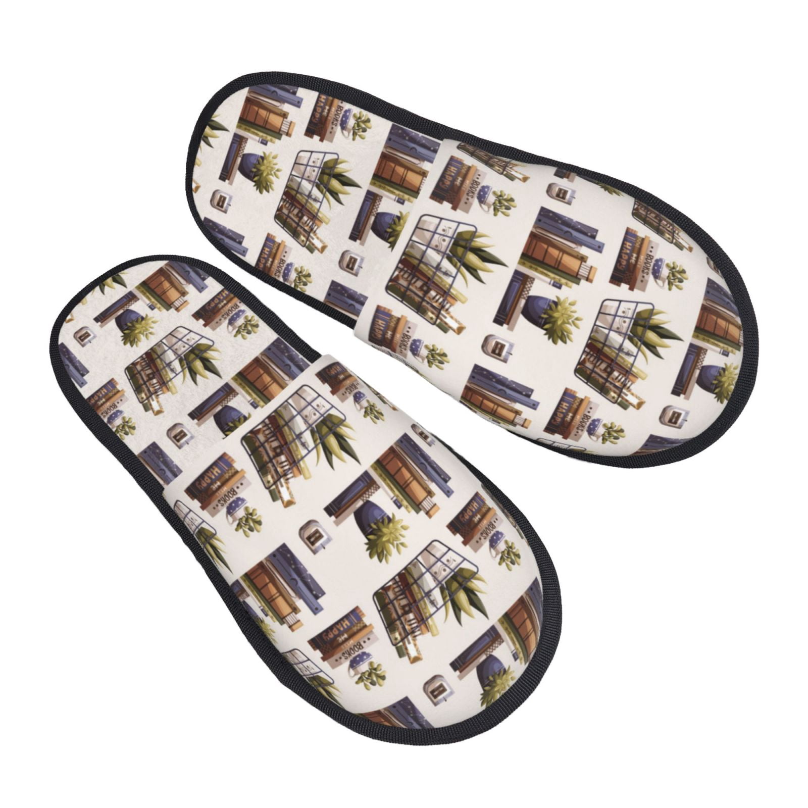 Slippers for Women Men - cute books plants reading print Warm Non-slip ...