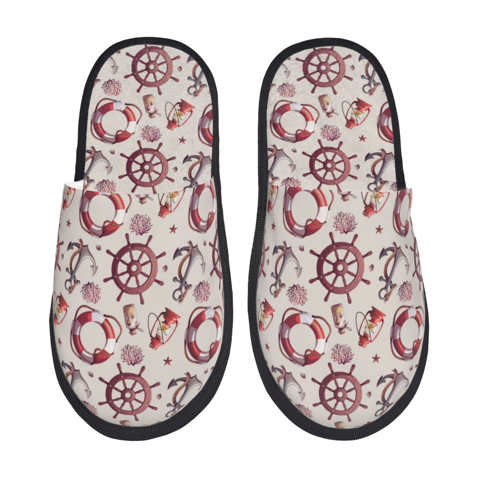 Slippers for Women Men, lifebuoy anchor rudder Warm Womens Mens House Shoes Bedroom Slippers ...