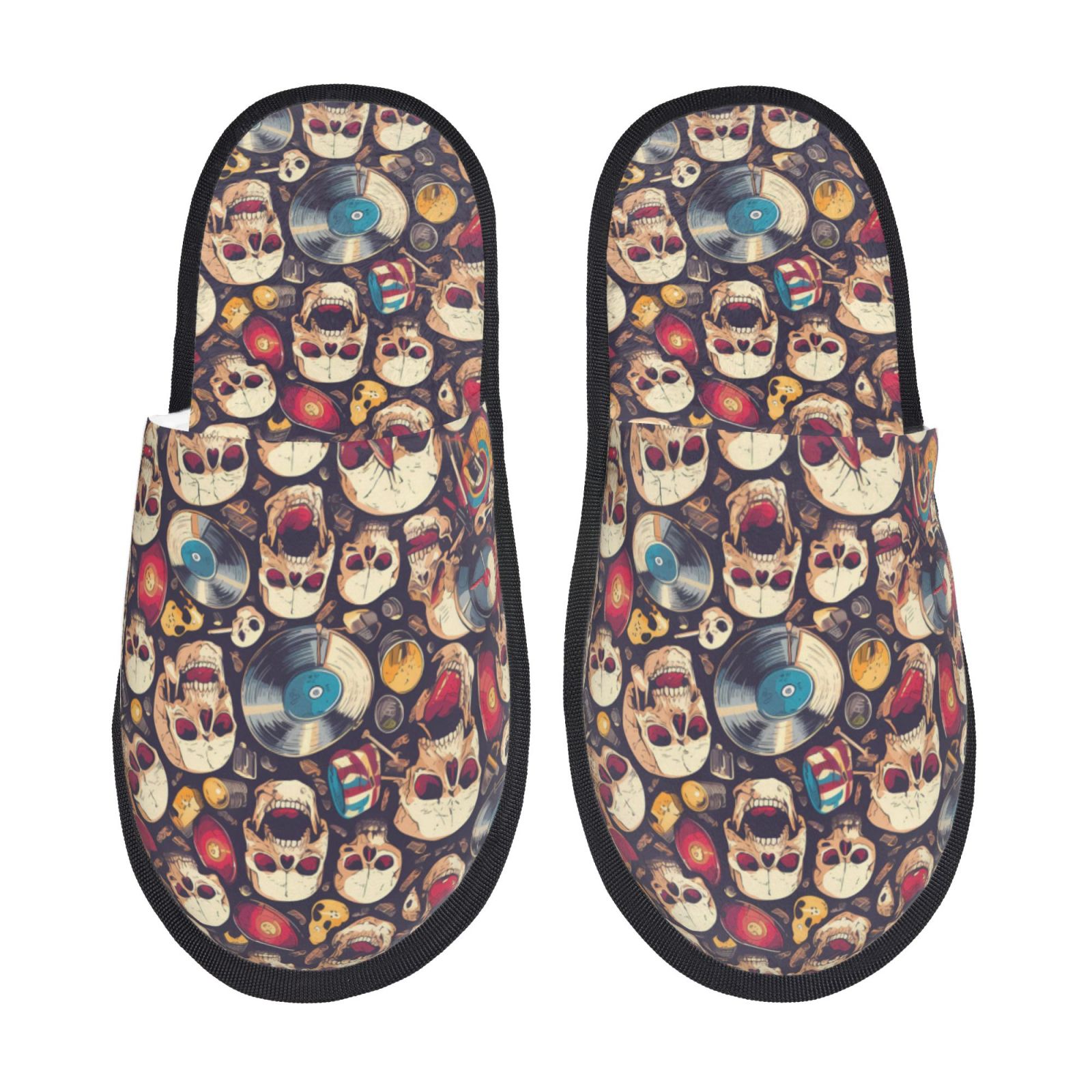 Slippers for Women Men, rock record music Skull Warm Womens Mens House ...
