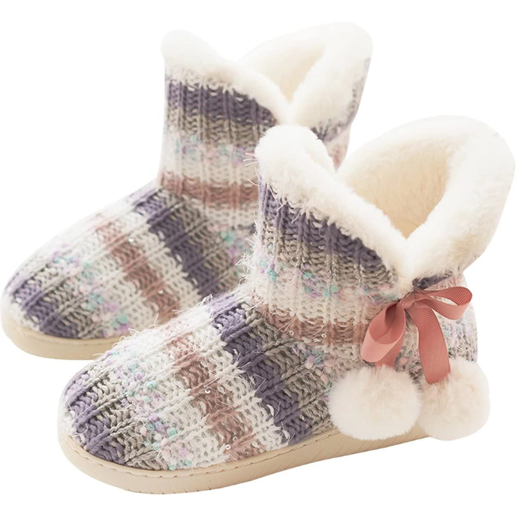 Slippers Women Plush Lined Warm House Boots Solid Sole - 43-44 ...