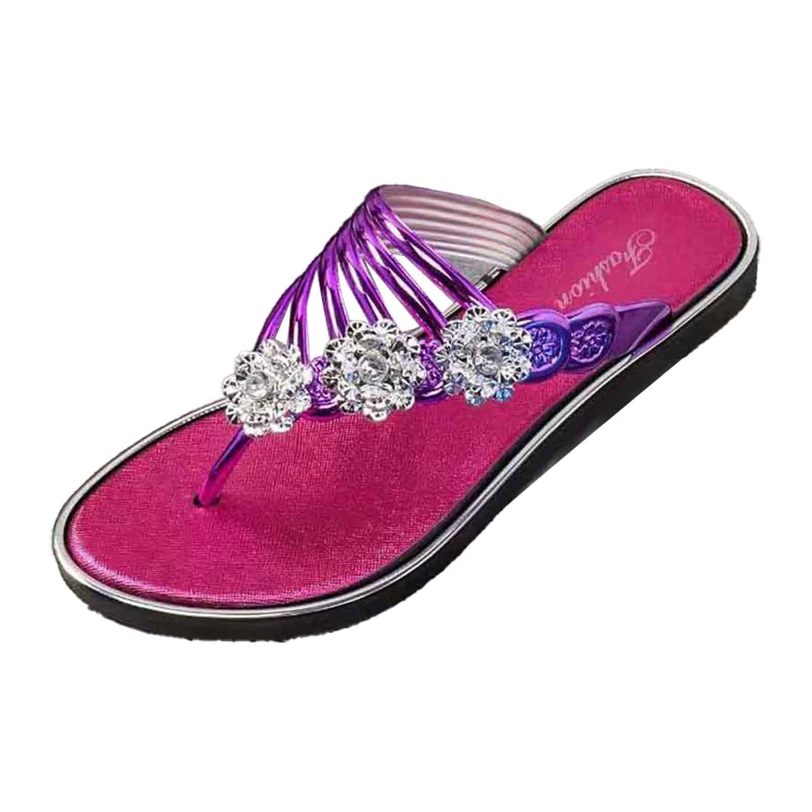Slippers for Women,Summer Slippers With Toe Post Design Rhinestone ...