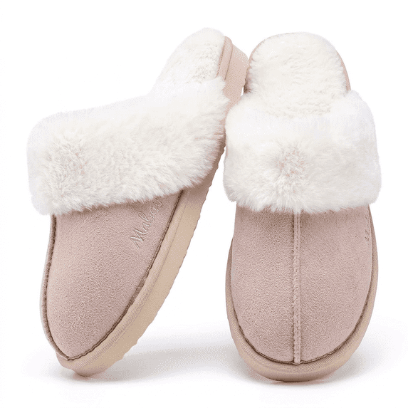 Women’s Cotton Slippers, Faux Suede Scuff House Slippers With Fluffy ...