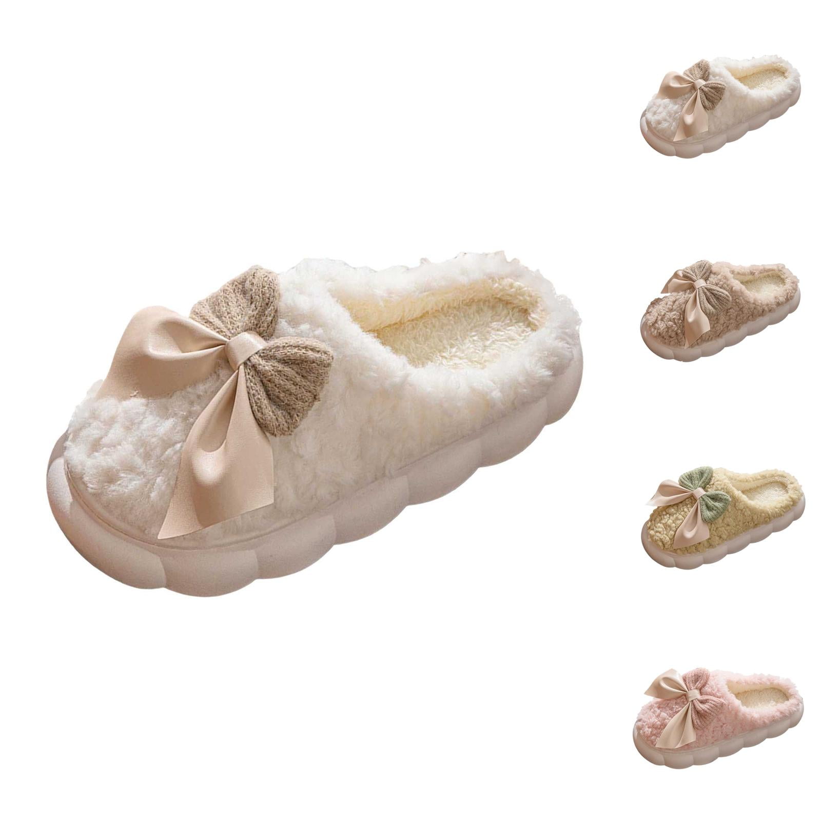 Slippers for Women 2025 Fall Winter Cute Bow Warm Cozy Plush Fuzzy ...