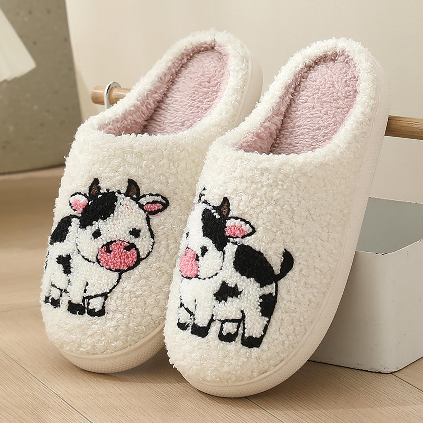Slippers for Women Cute Animal Themed Fuzzy Slippers Winter Warm Couple ...