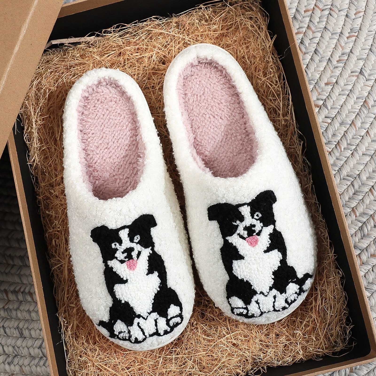 Slippers for Women Cute Animal Themed Fuzzy Slippers Winter Warm Couple ...