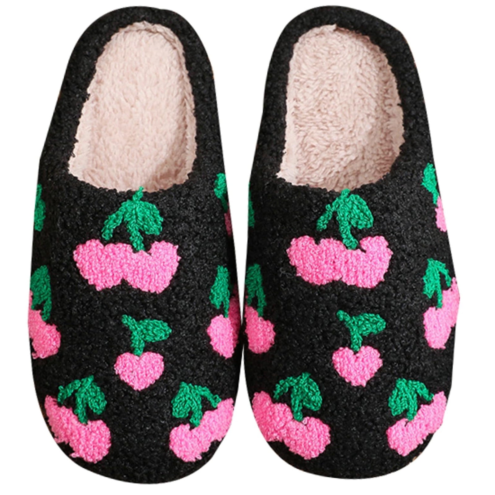 Slippers for Women Heart Cherry Plush Cozy Loafer with Polar Lining ...