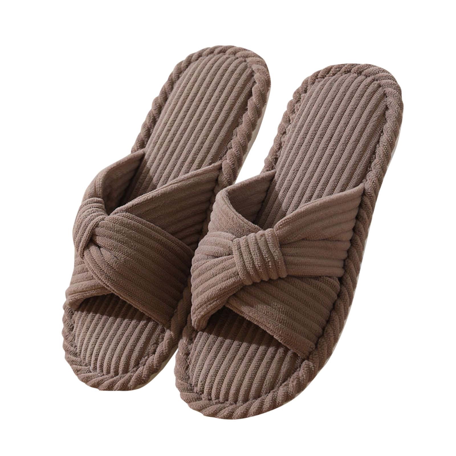 Slippers for Women House Bedroom Corduroy Bow Crossbands Slide Slipper ...