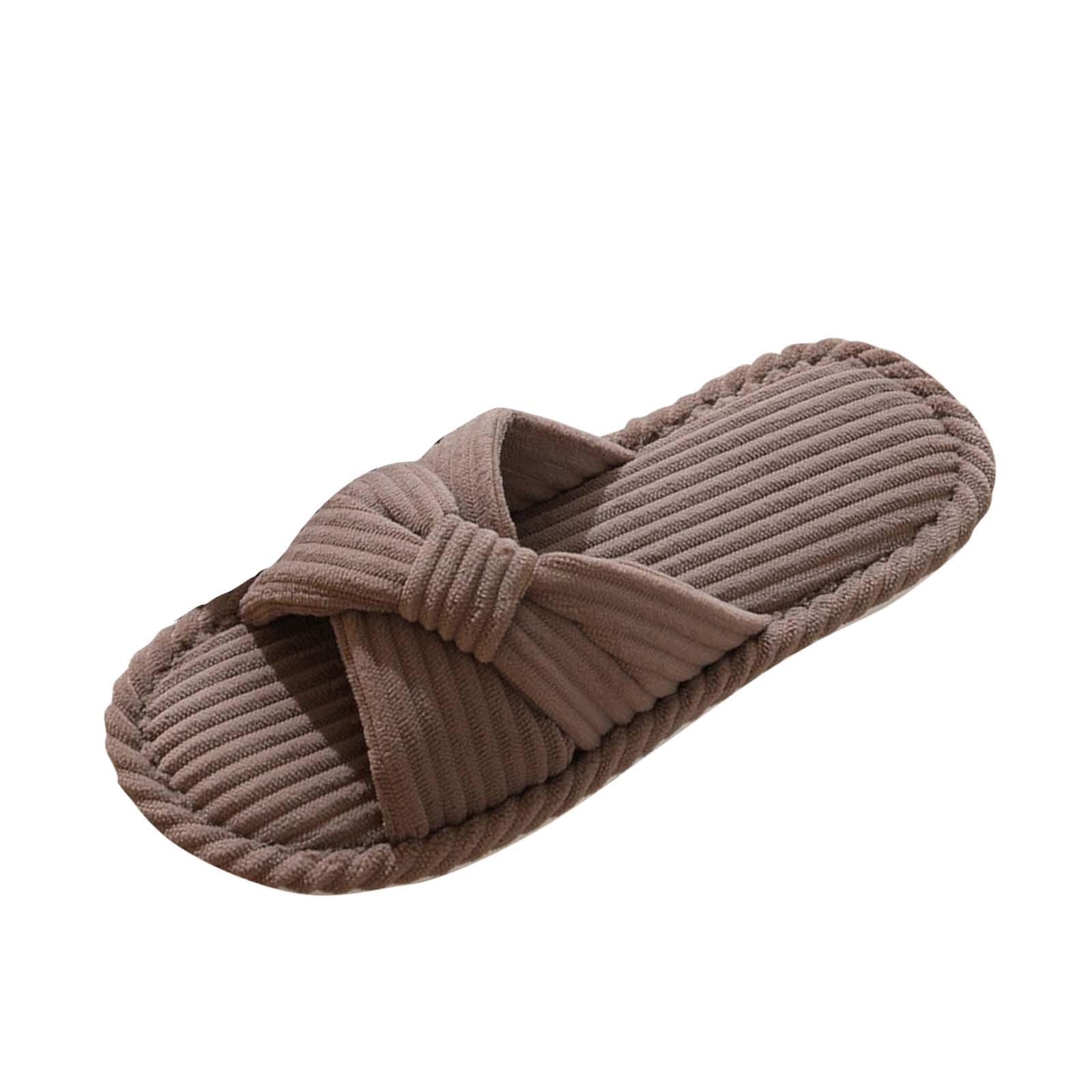 Slippers for Women House Bedroom Corduroy Bow Crossbands Slide Slipper ...