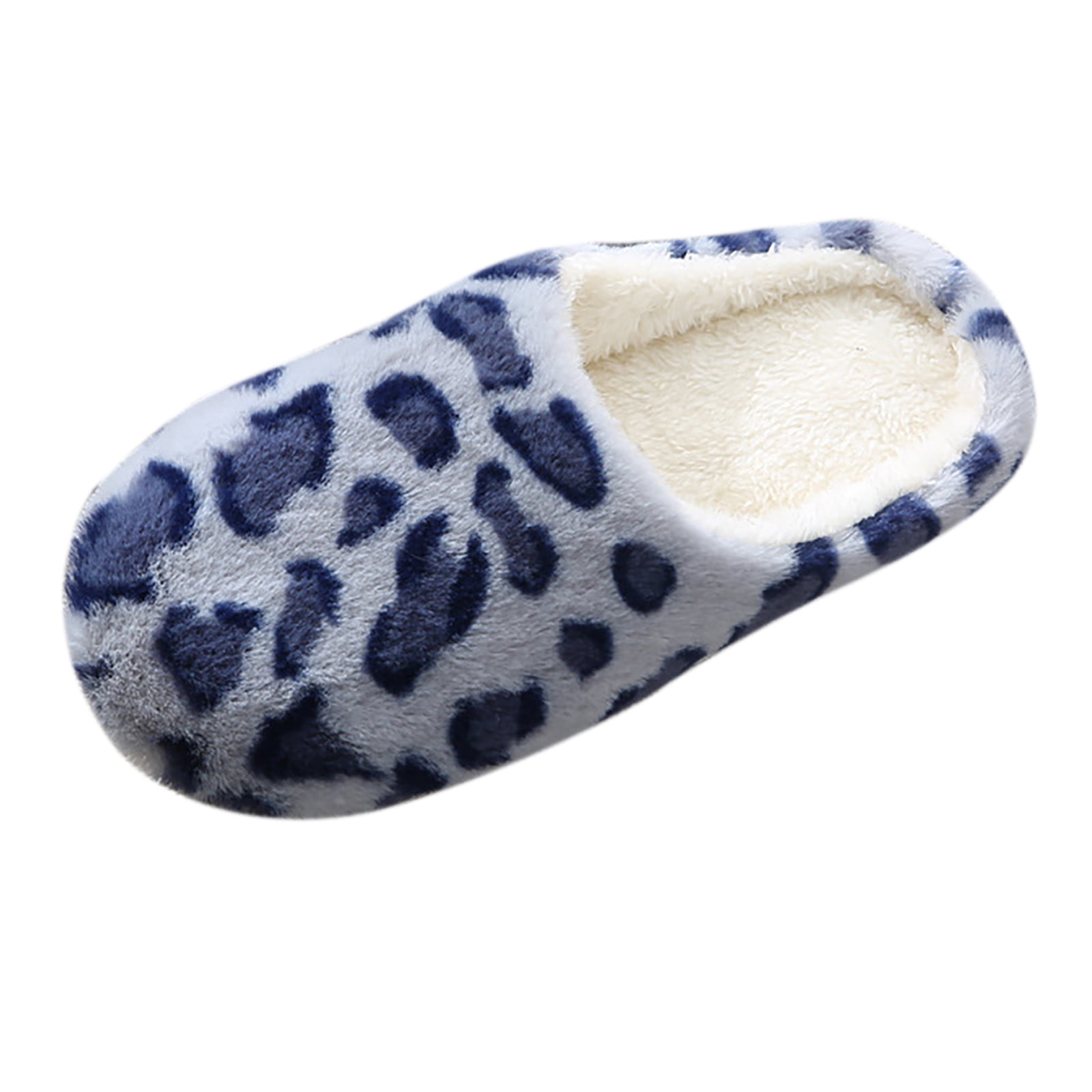 Slippers for Women Leopard Round Toe Flats Plus Velvet House Slippers ...
