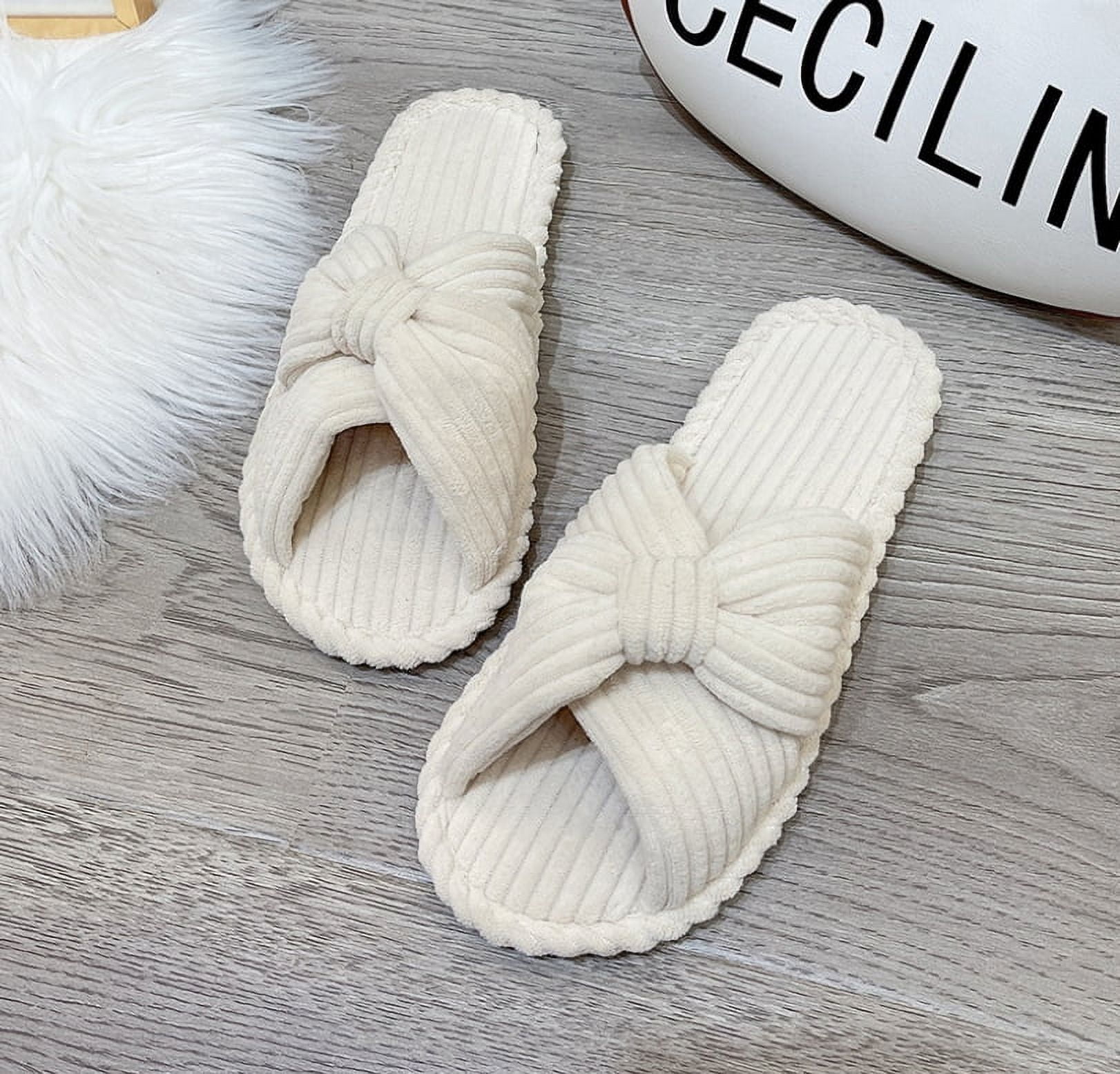 Slippers for Women Memory Foam House Bedroom Corduroy Bow Crossbands ...
